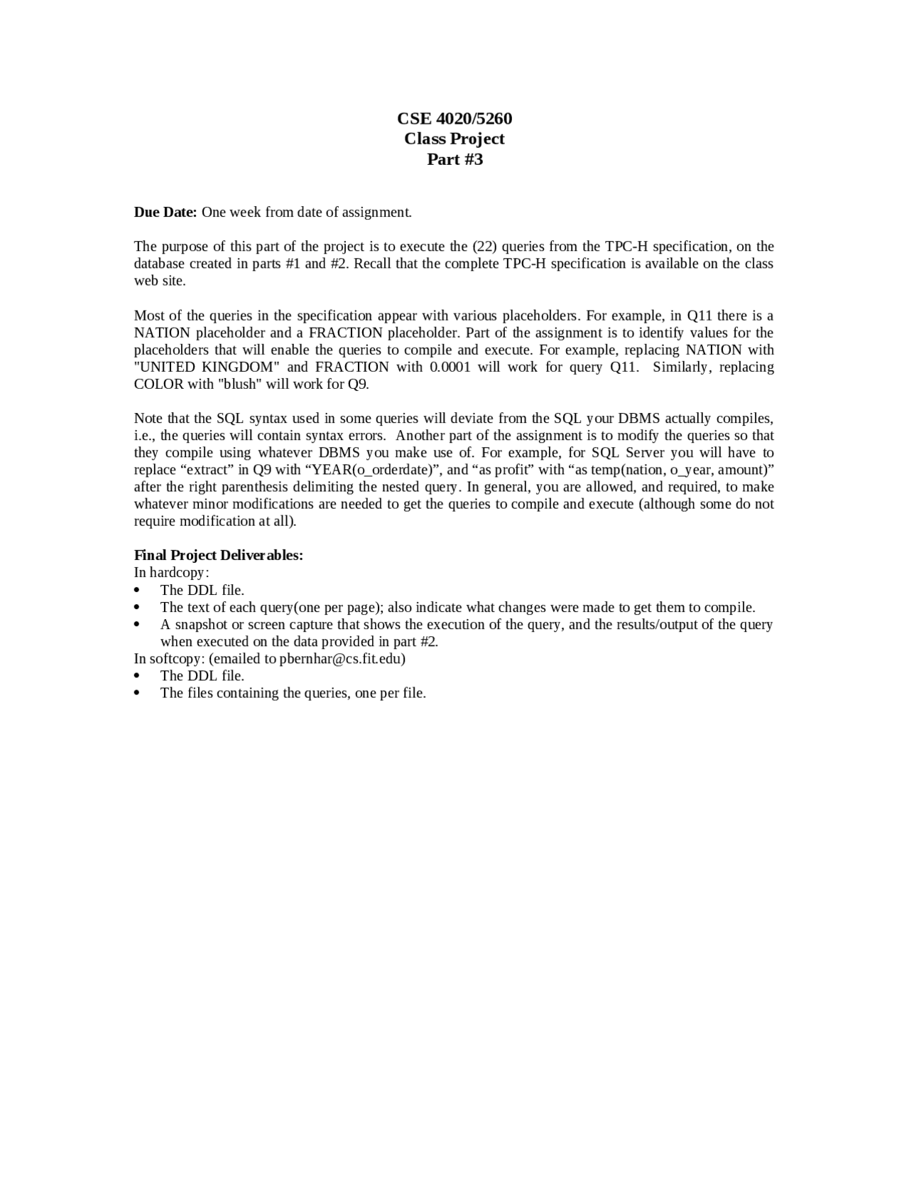 Tpc H Specification Database Systems Project Report Cse 4020