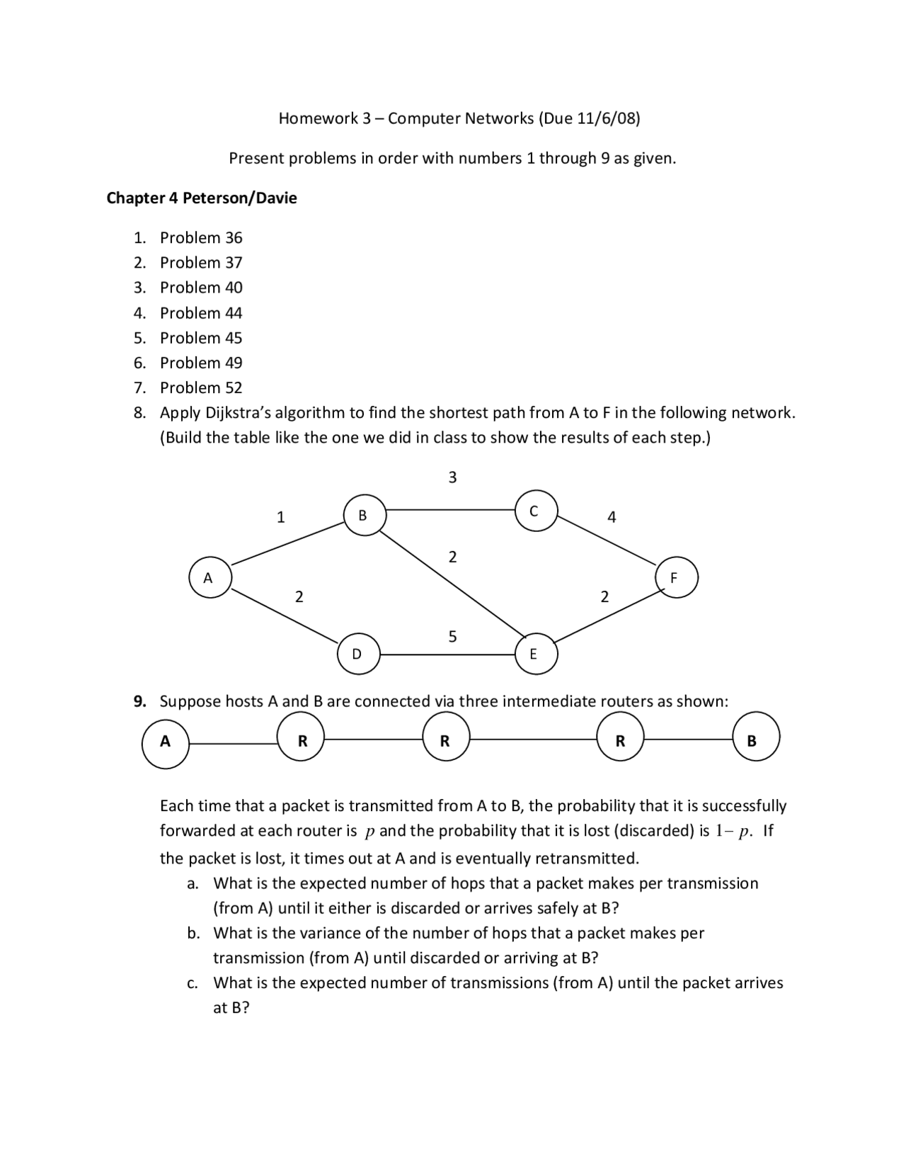 9 Problems in Peterson in Computer Network - Assignment 3 | CSE 5231 - Docsity