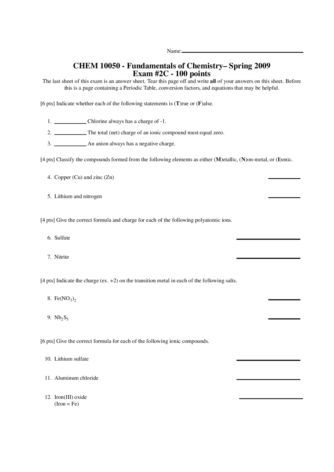 31 MCQs Exam 2 - Fundamentals of chemistry | CHEM 10050 | Exams ...
