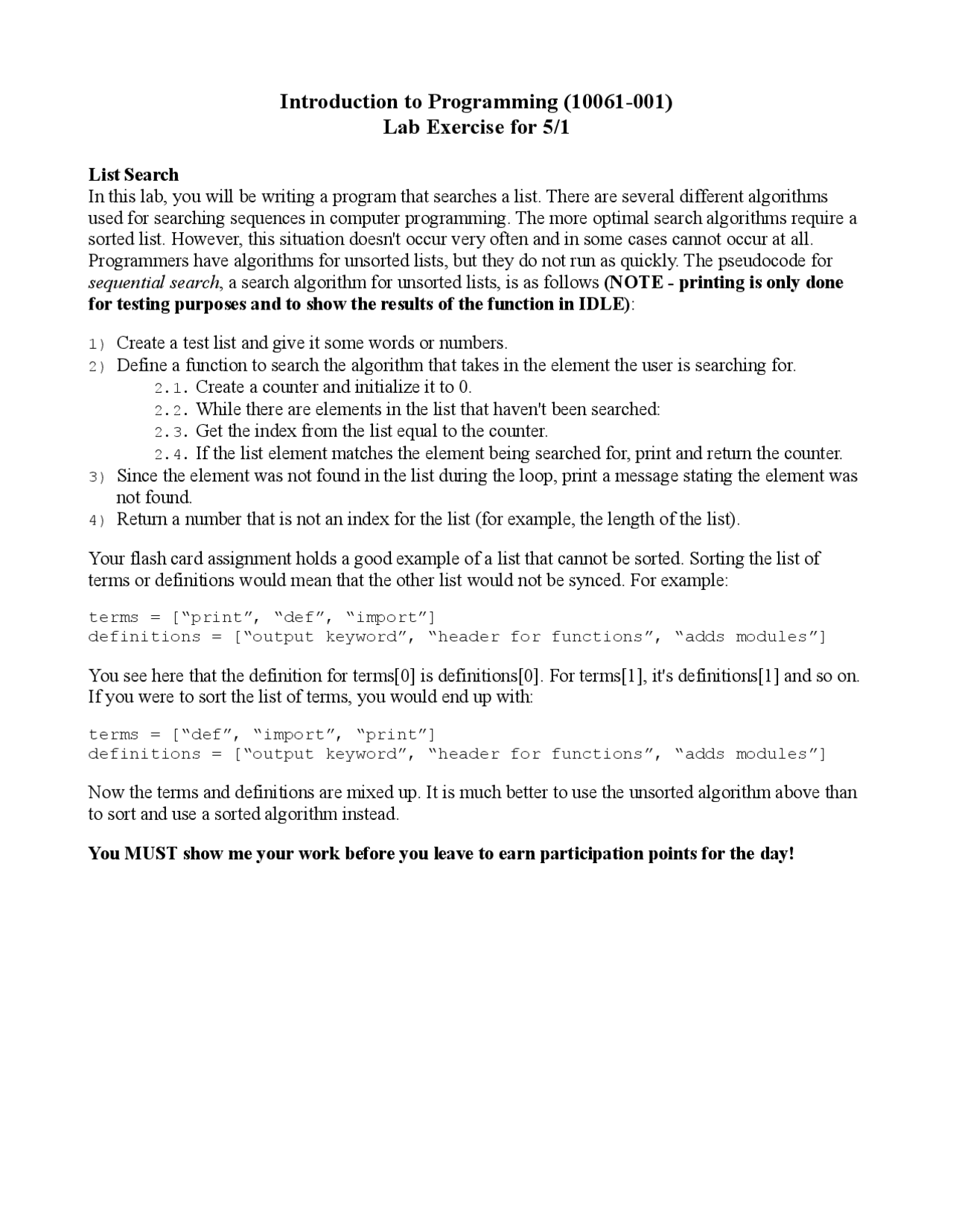 Introduction To Programming Experiment 5 Cs 10061 Docsity