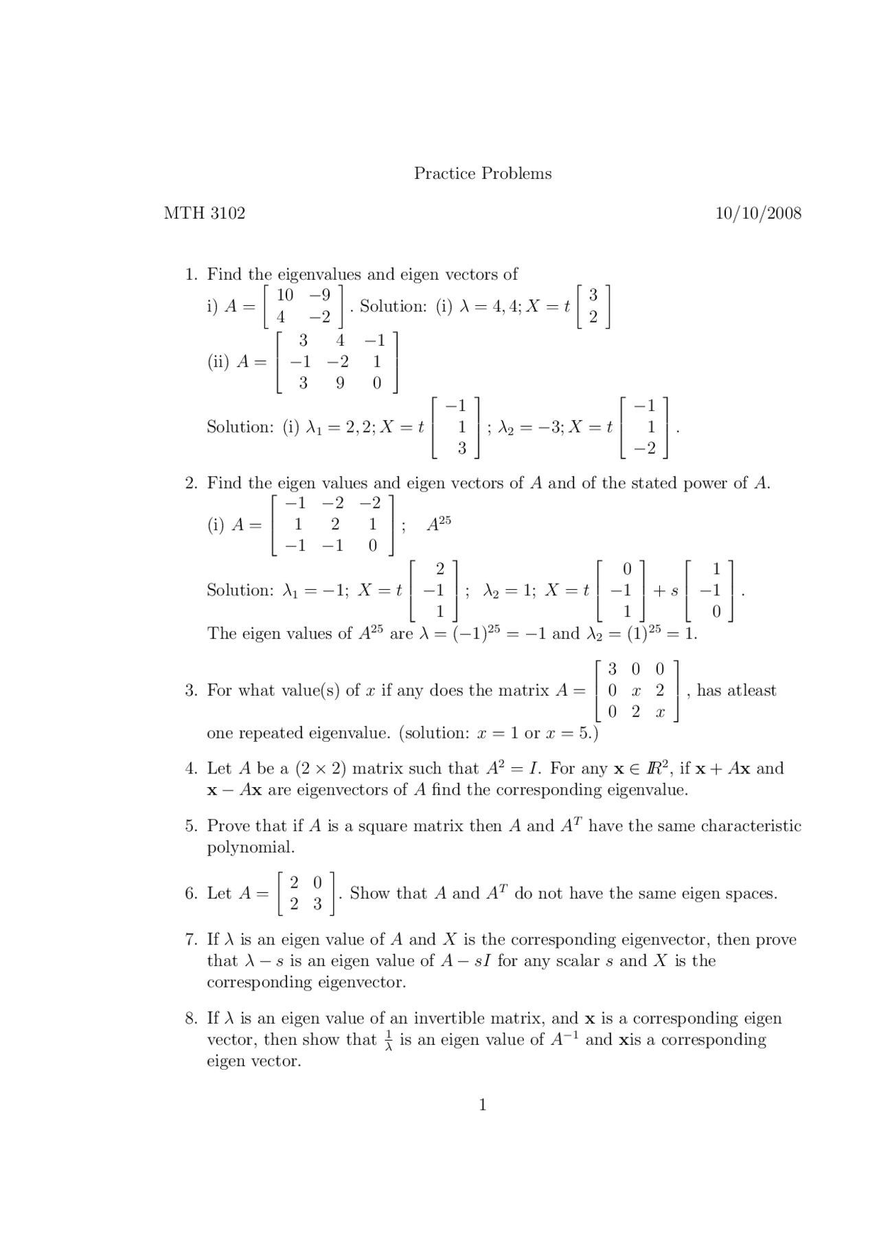 10 Practice Problems On Introduction To Linear Algebra Assignment