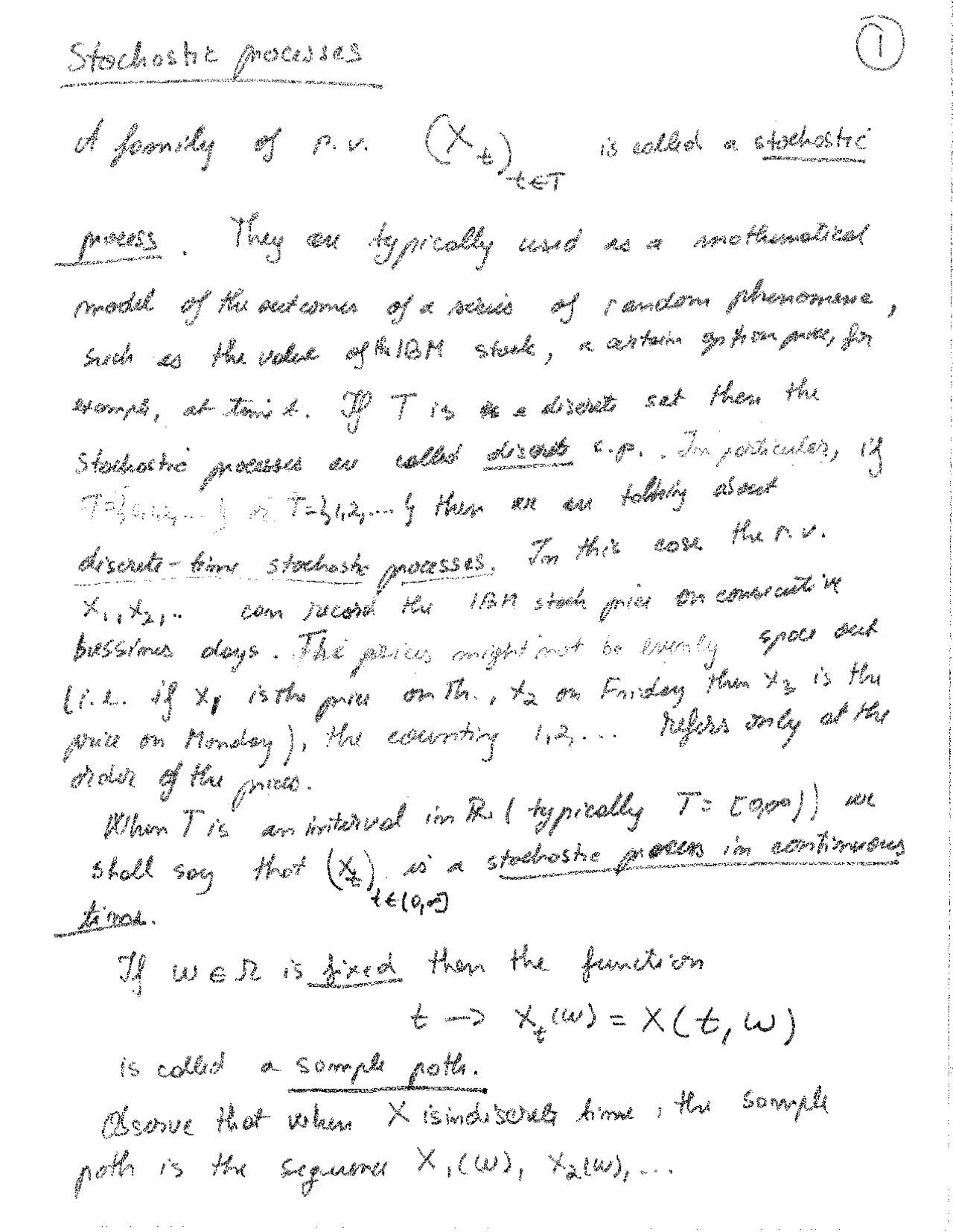 Stochastic Process Filtration Lecture Notes Math 50051 Docsity