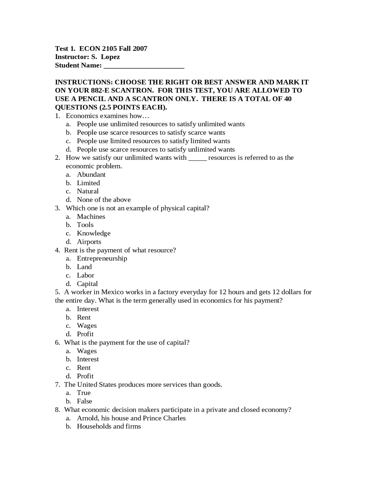 38 Mcqs For Test 1 Principles Of Macroeconomics Econ 2105 Docsity