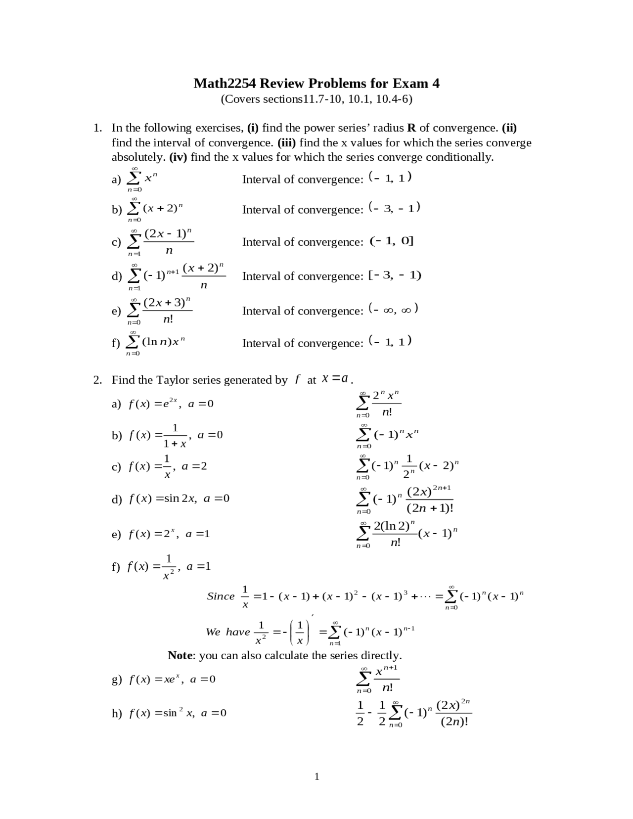 Review Problem Exam 4 - Calculus II | MATH 2254 - Docsity