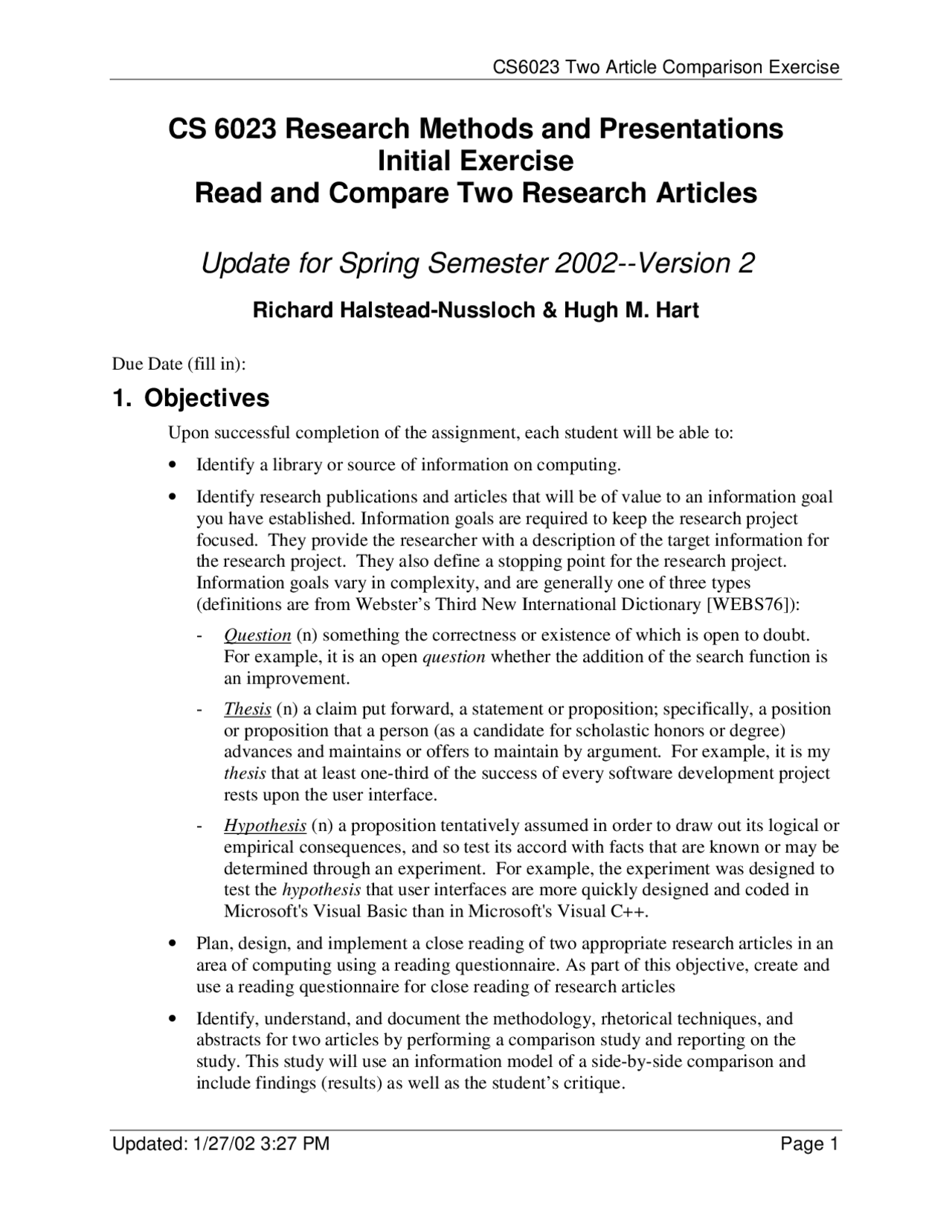 Read and Compare Two Research Articles - Assignment | CS 6023 - Docsity