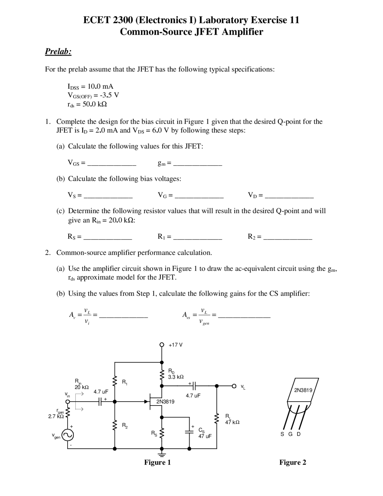 Common Source Jfet Amplifier Lab Exercise 11 Ecet 2300 Docsity