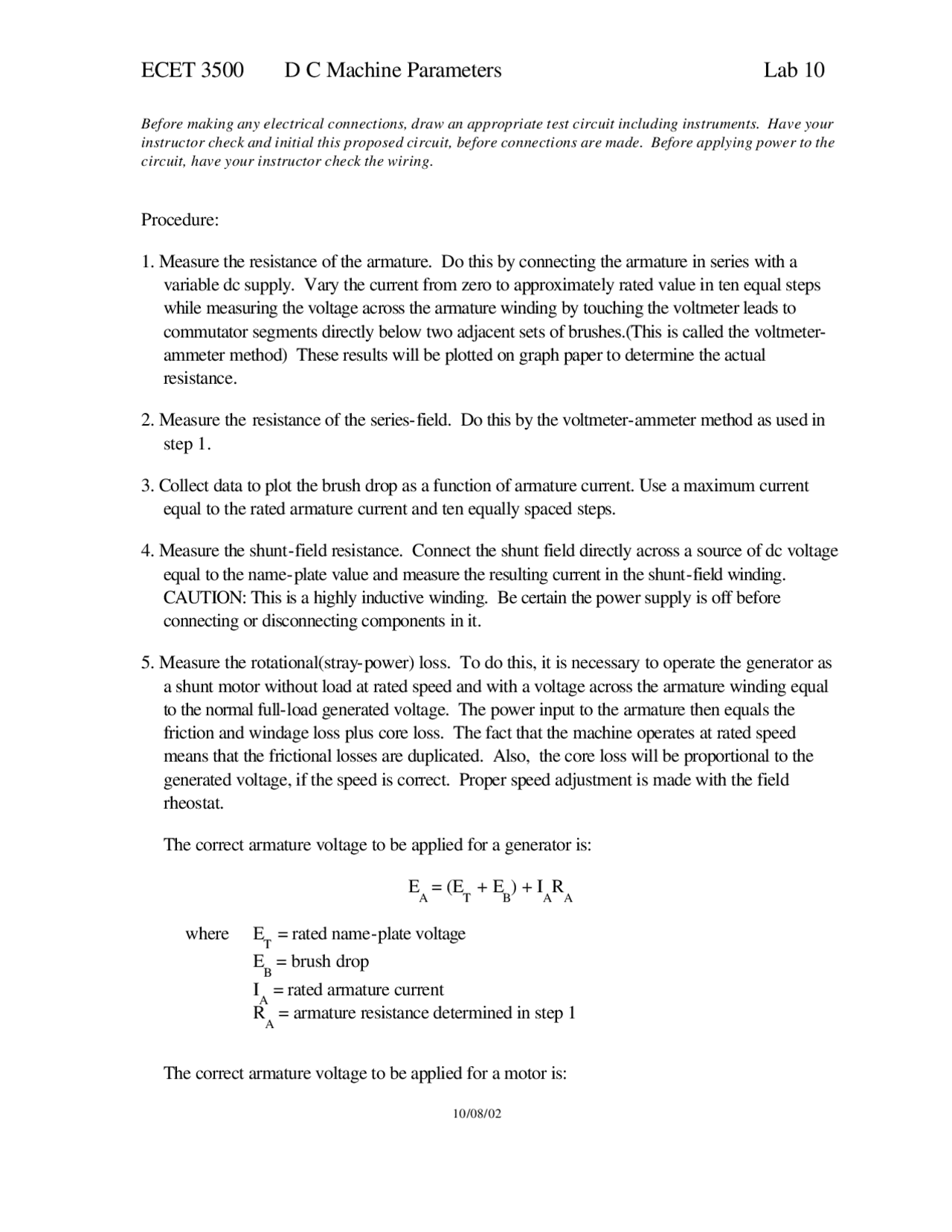 Direct Current Machine Parameters In Electric Machines Lab 10 Ecet