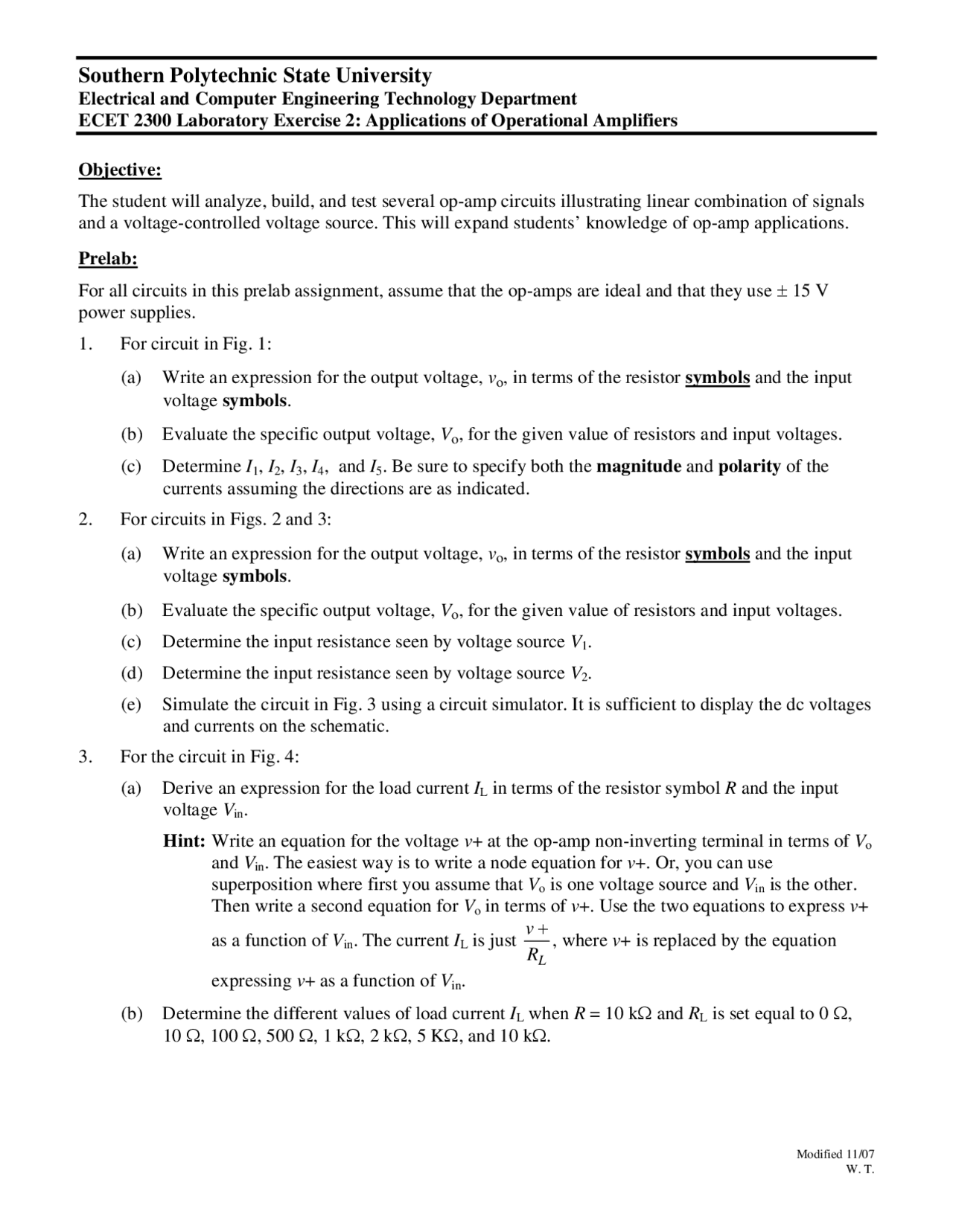 Laboratory Exercise 2 Applications Of Operational Amplifiers Ecet