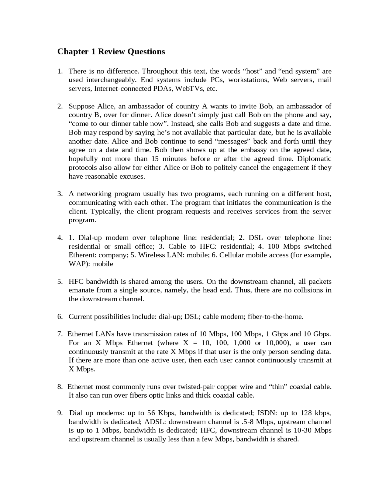 Chapter 1 Review Questions Computer Networks Cs 4263 Docsity