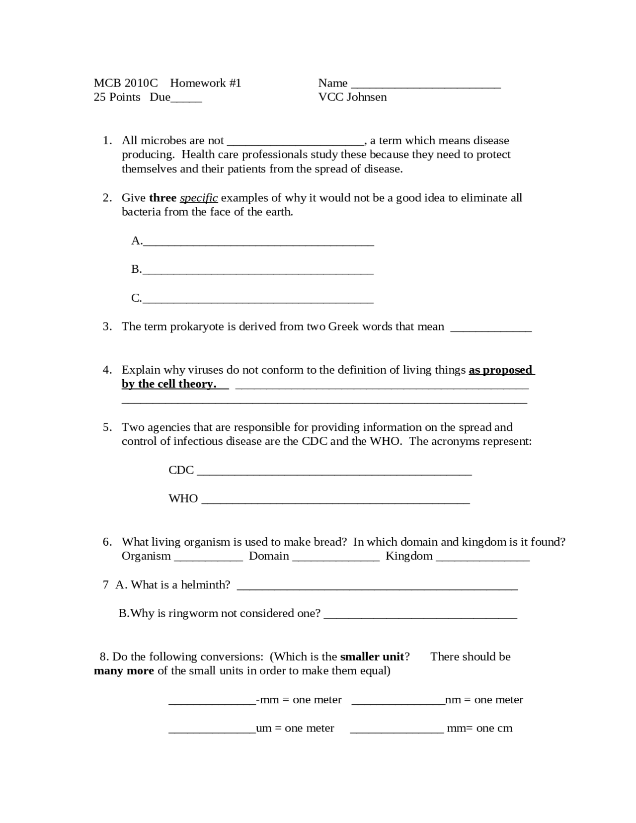 Assignment 1 For Microbiology 2010 Mcb 2010c Docsity