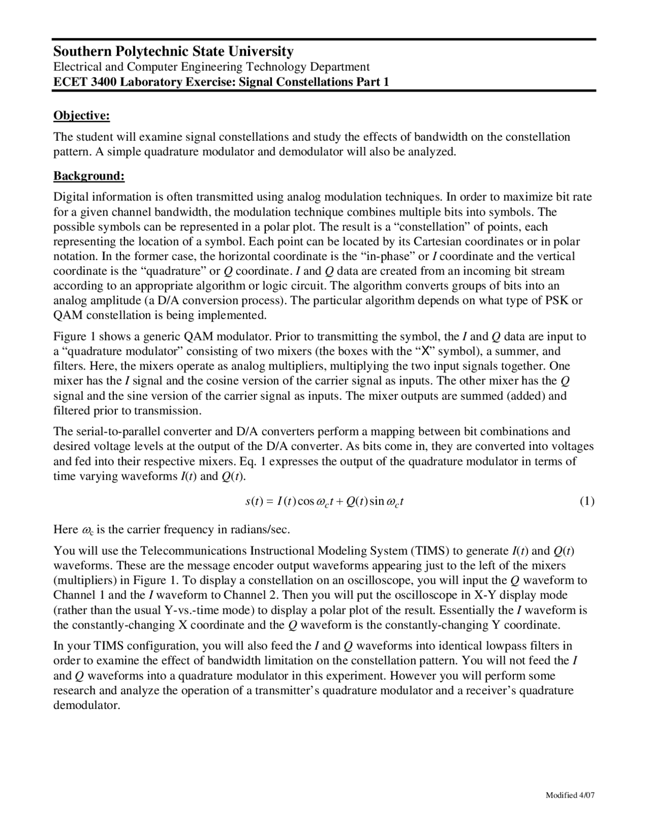 Signal Constellations Part 1 - Laboratory Exercise | ECET 3400 | Lab Reports Data Communication ...