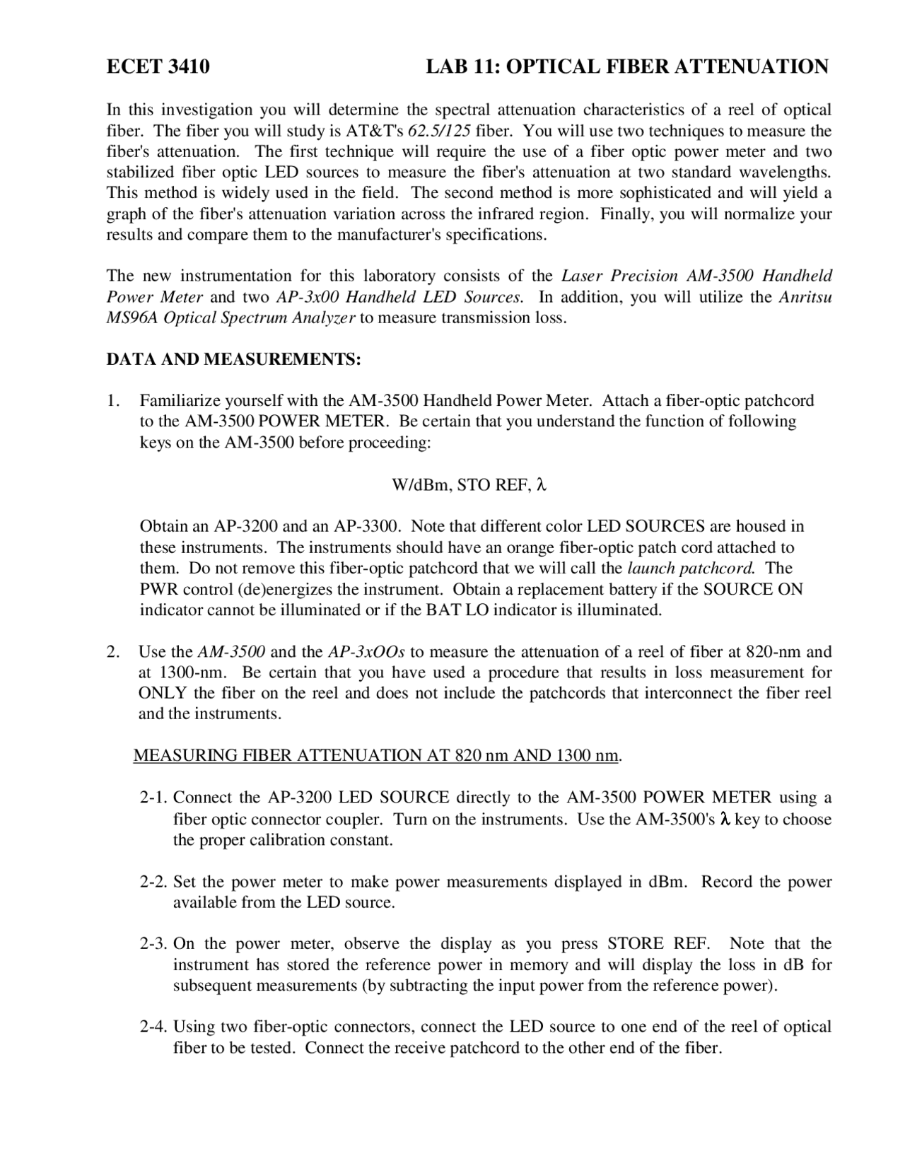 Optical Fiber Attenuation - Laboratory Report 11 - Hi-Frequency Systems ...