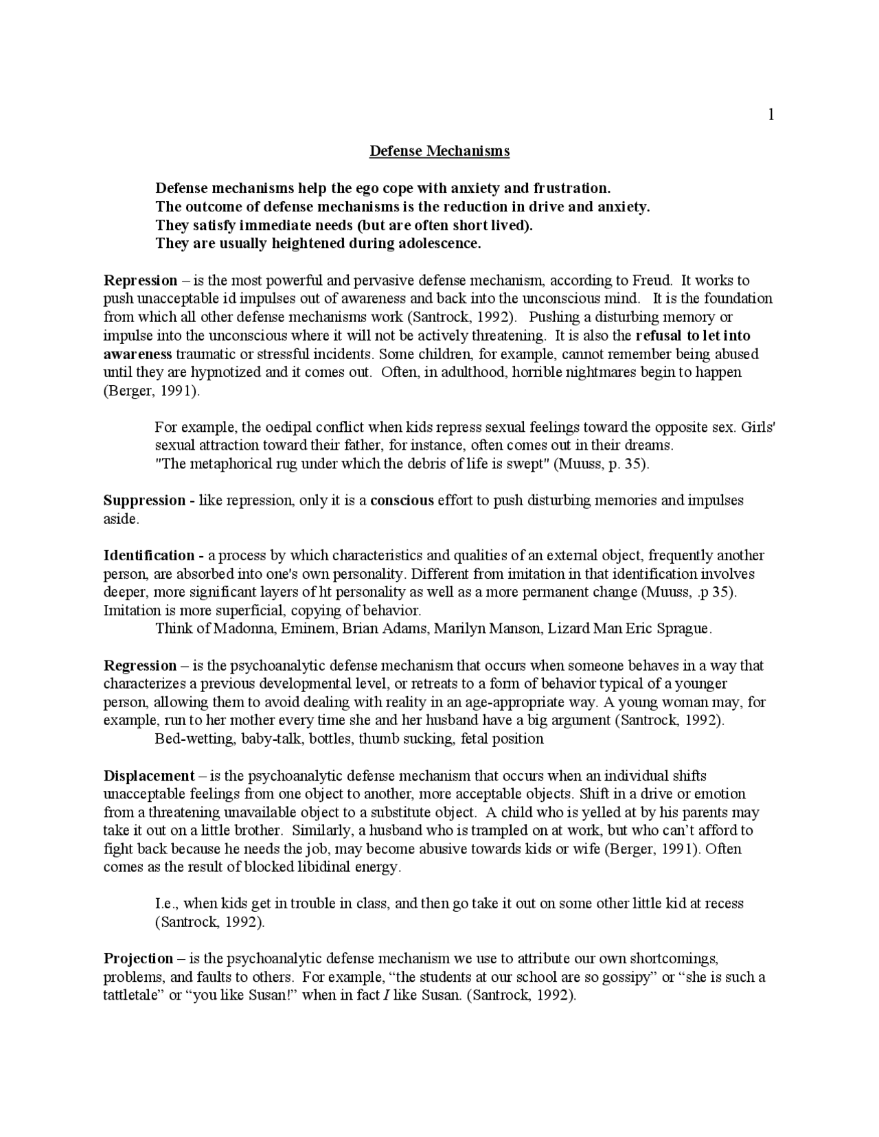 Defense Mechanisms - Educational Psychology | EDU 272 - Docsity