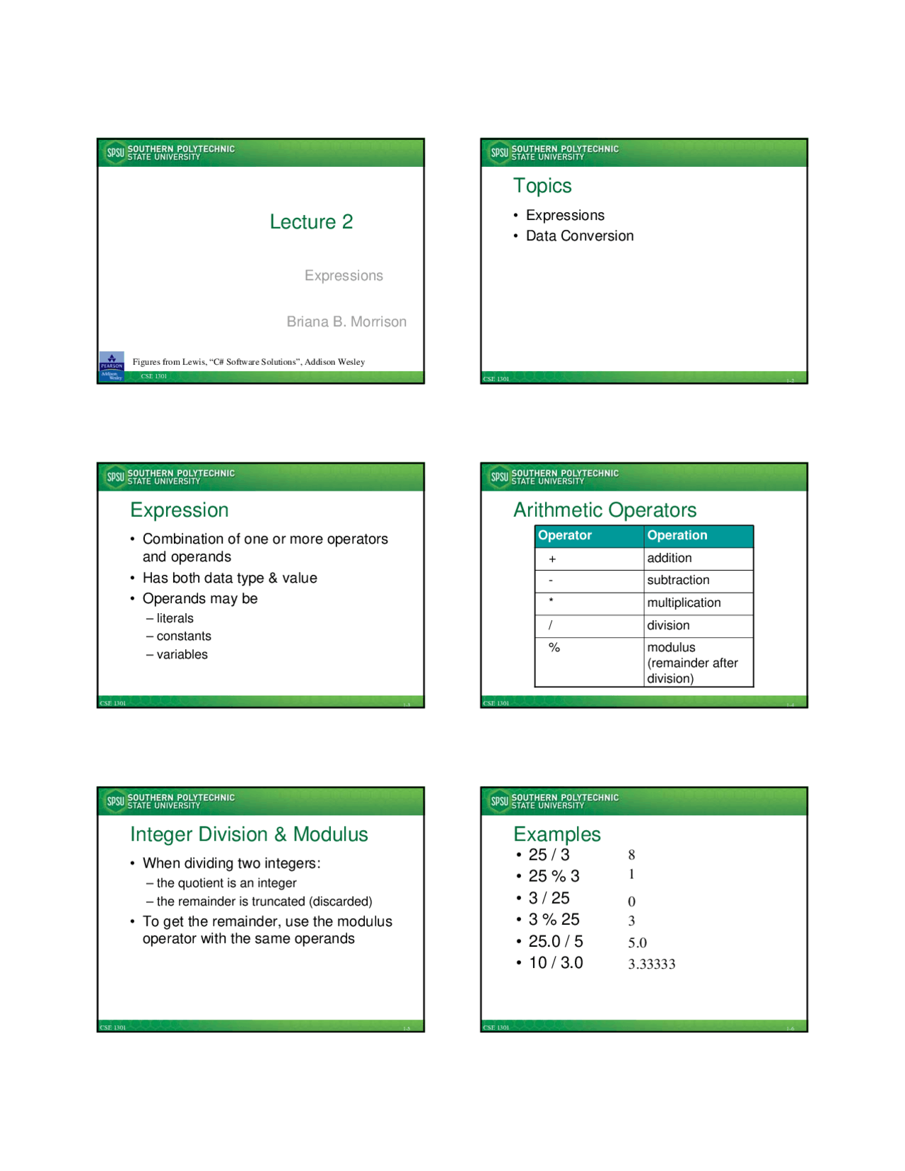 Expressions And Data Conversion Lecture Slides Cse 1301 Docsity
