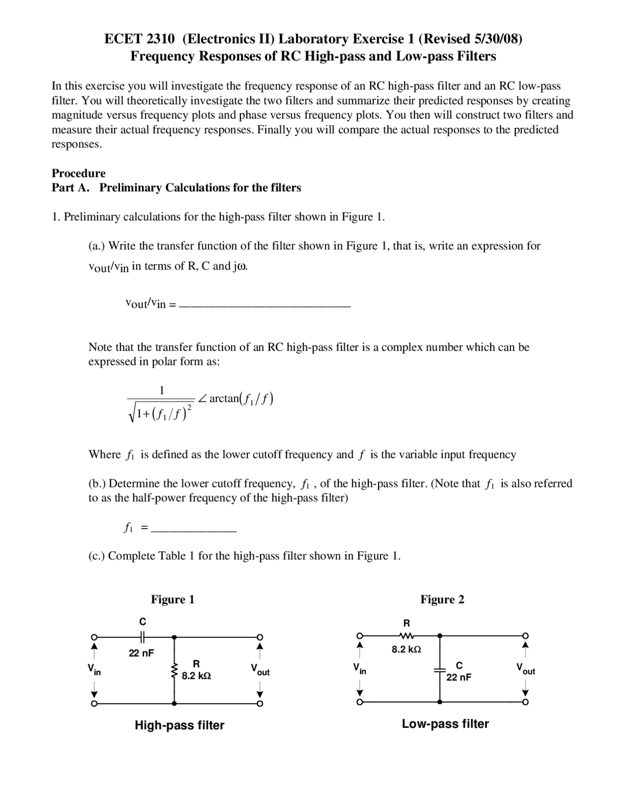 Frequency Responses Of Rc High Pass And Low Pass Filters Ecet 2310