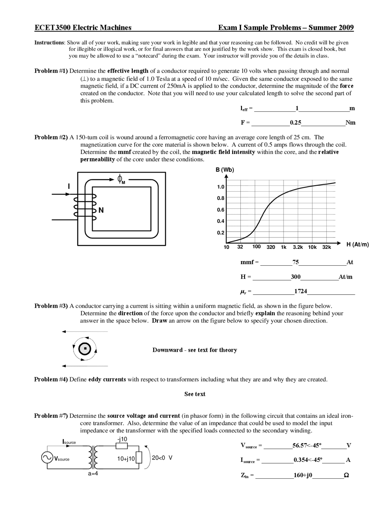 5 Solved Problems On Electric Machines Final Exam Ecet 3500 Docsity