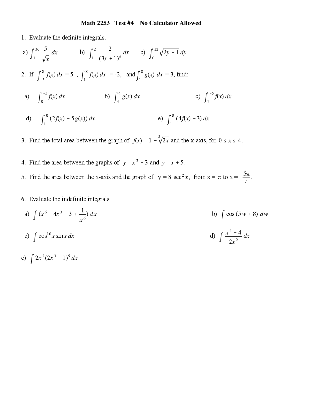 Calculus I Test Exam 4 To Solve Math 2253 Docsity