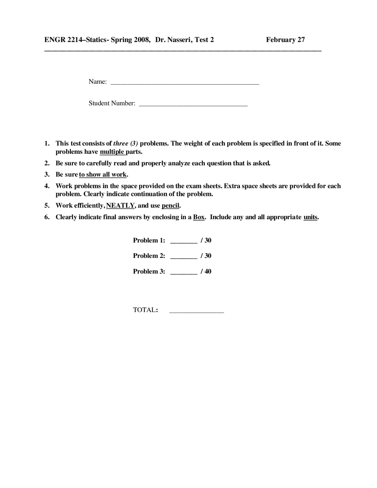 3 Solved Problems On Vector Analysis Test 2 Engr 2214 Docsity