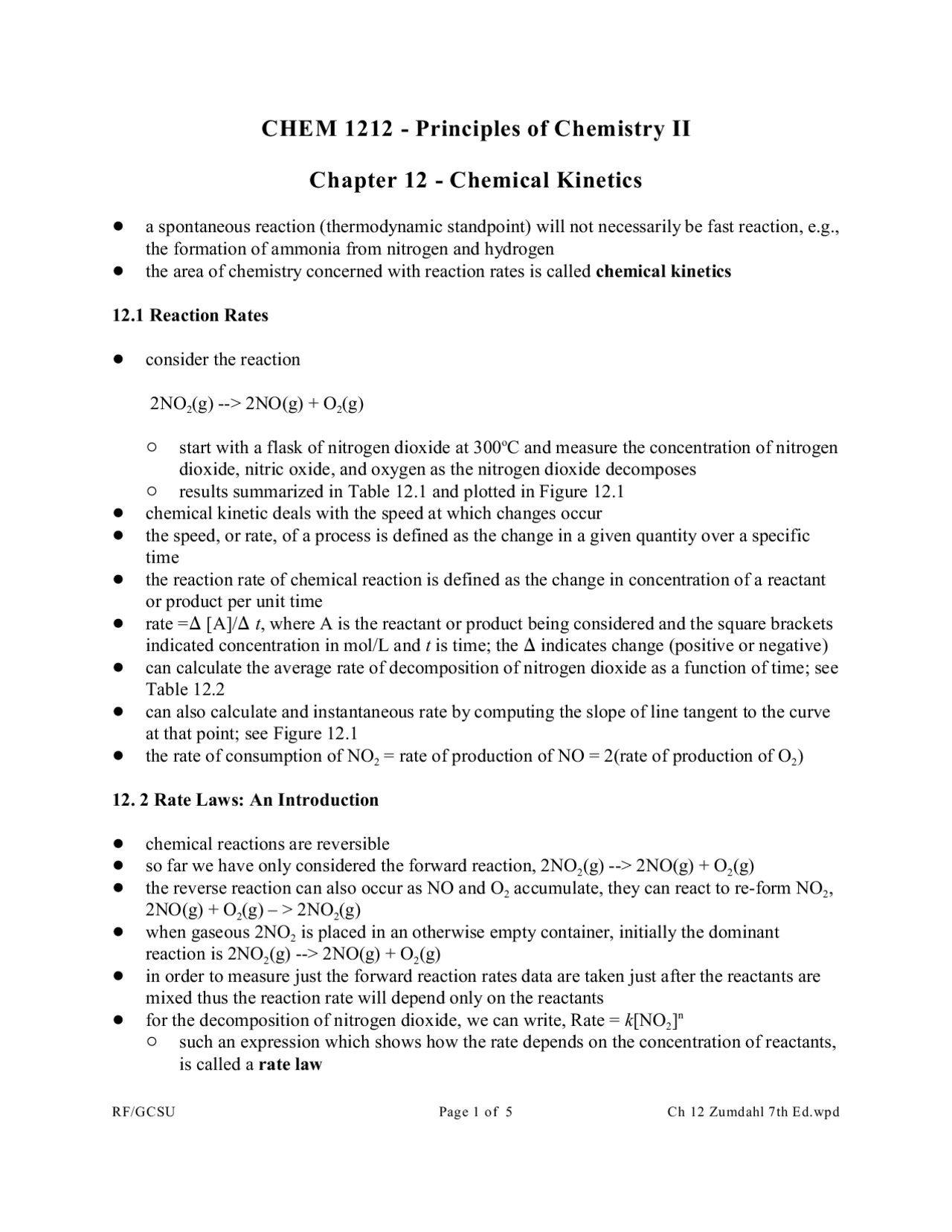 Chemical Kinetics Principles Of Chemistry Ii Lecture Notes Chem