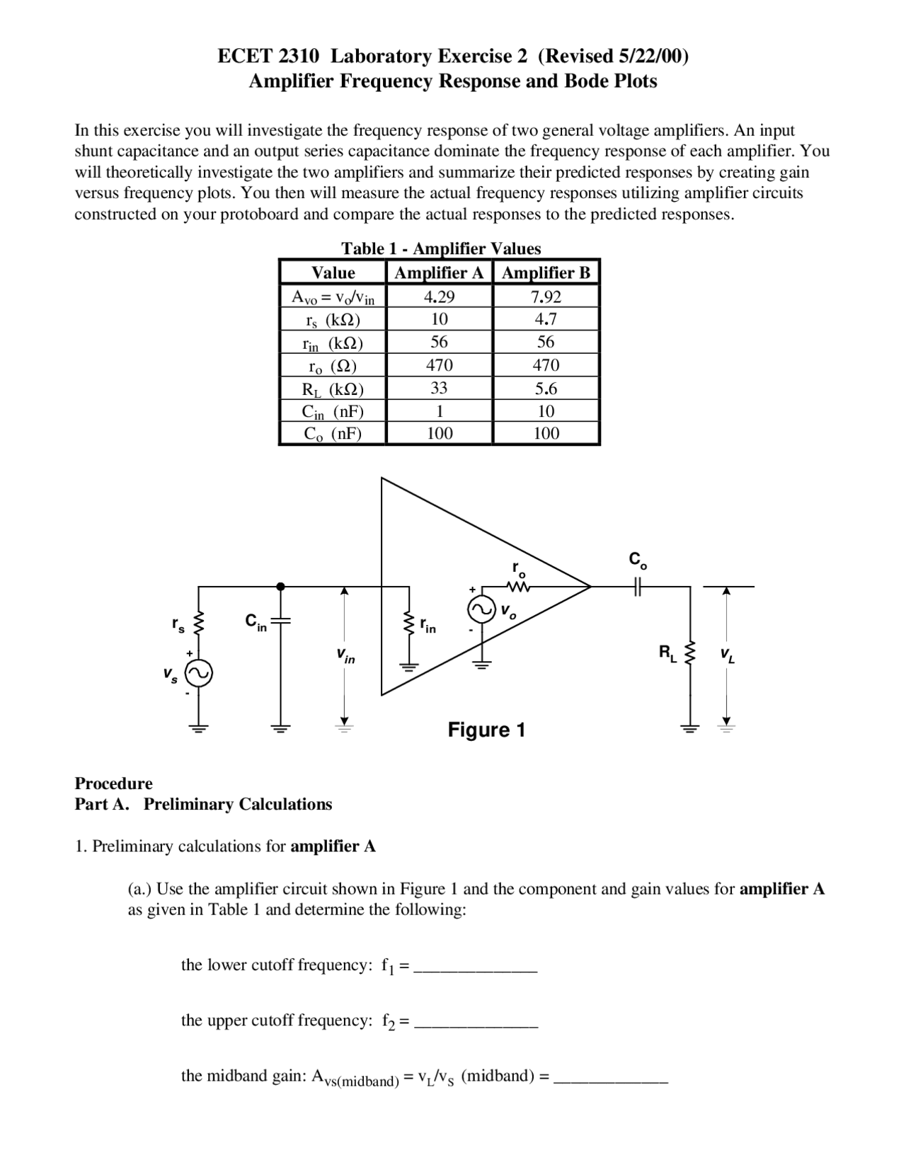 Lab Exercise 2 Amplifier Frequency Response And Bode Plots Ecet