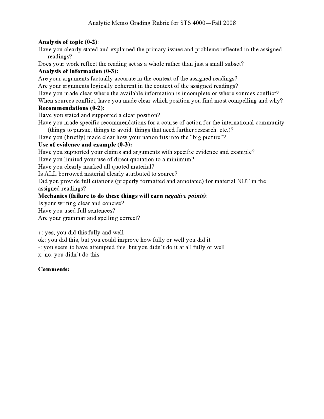 Analytical Memo Grading Rubric - Issues in Science and Technology | STS ...