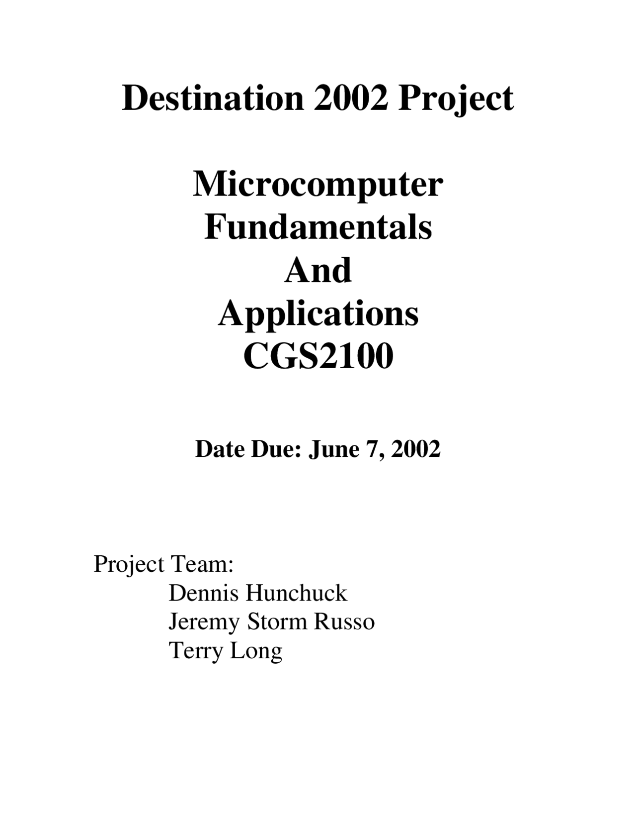 Destination 2002 Project - Microcomputer Fundamentals and Applications ...