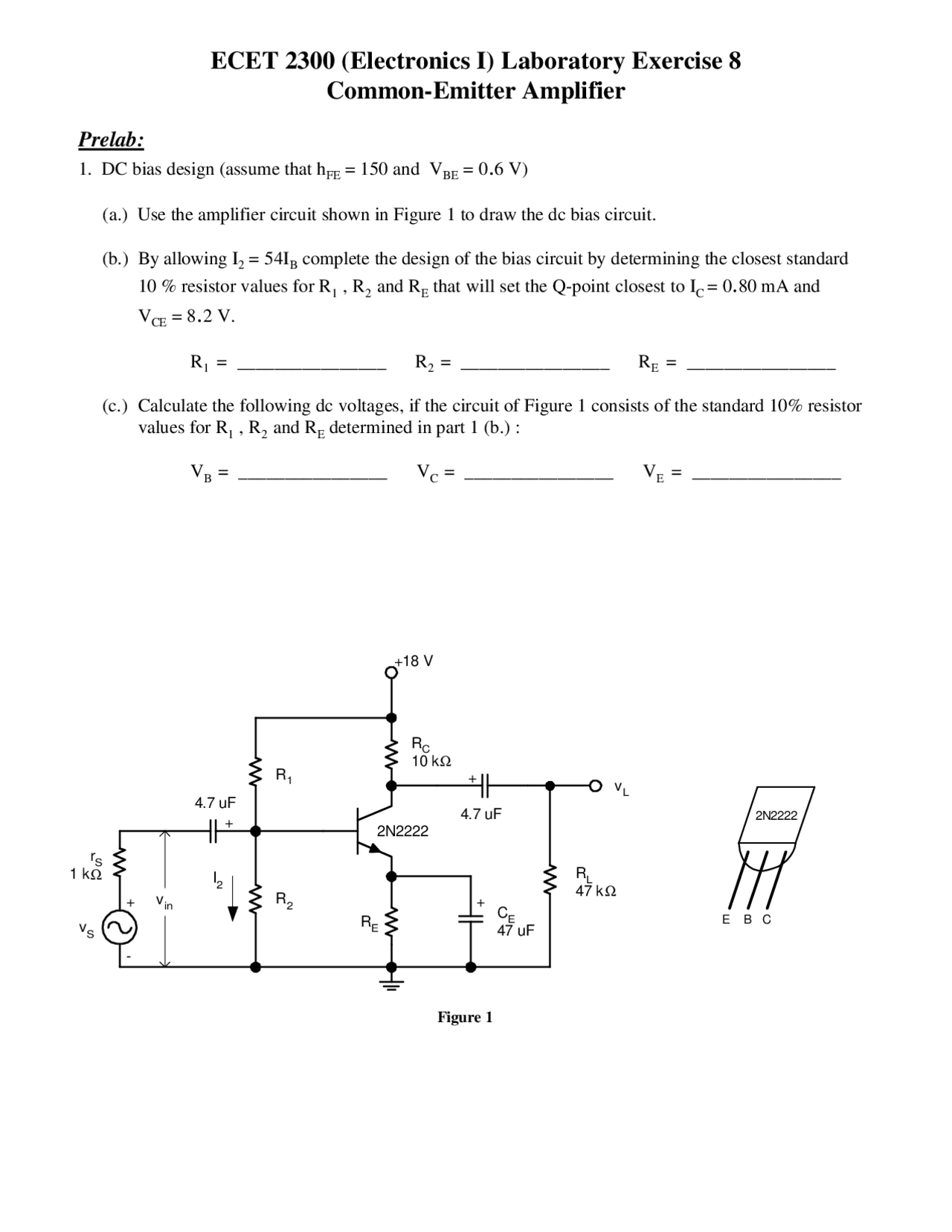 Common Emitter Amplifier Laboratory Exercise 8 Ecet 2300 Docsity