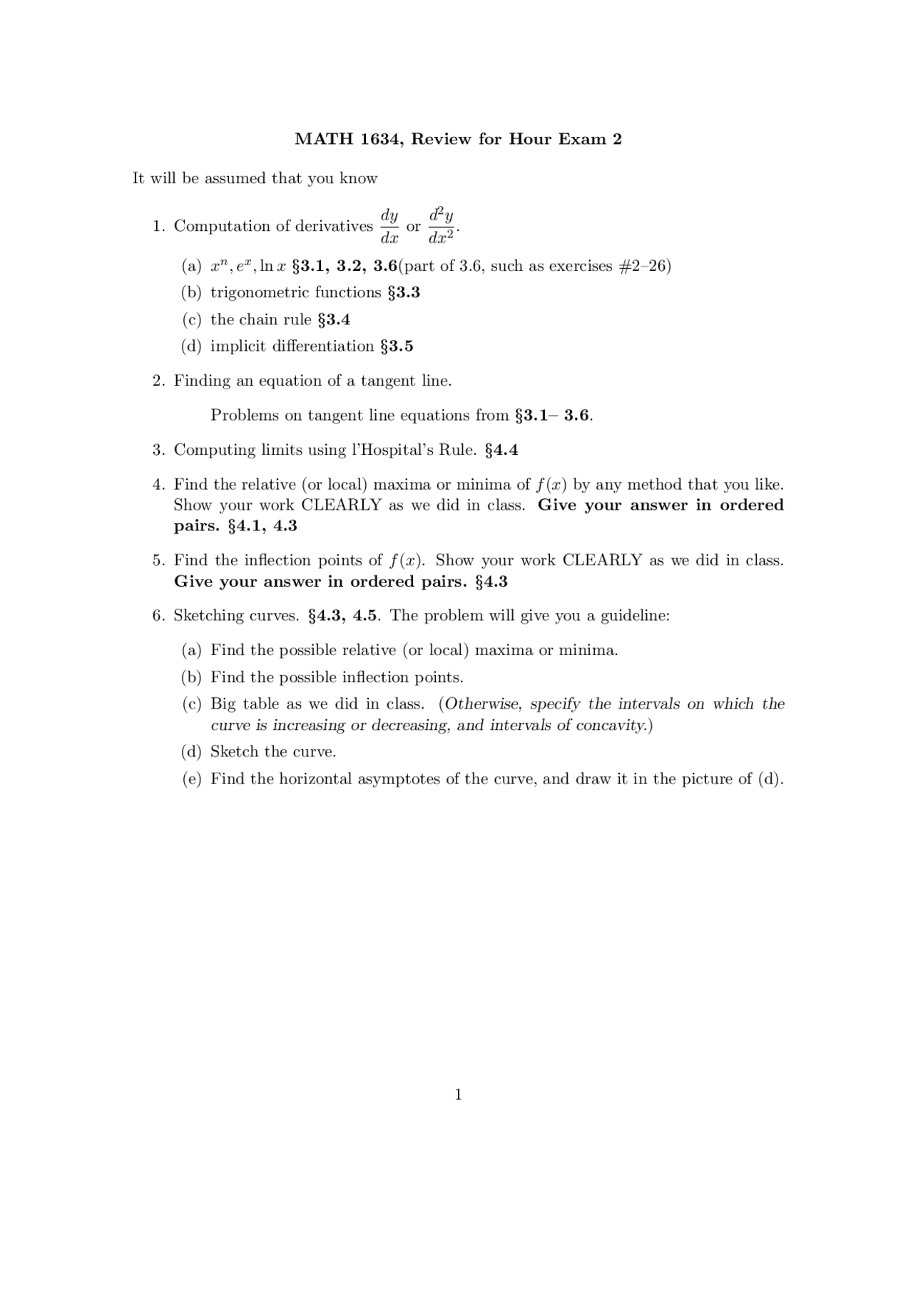 Review Problems For Exam 2 Calculus I Math 1634 Docsity