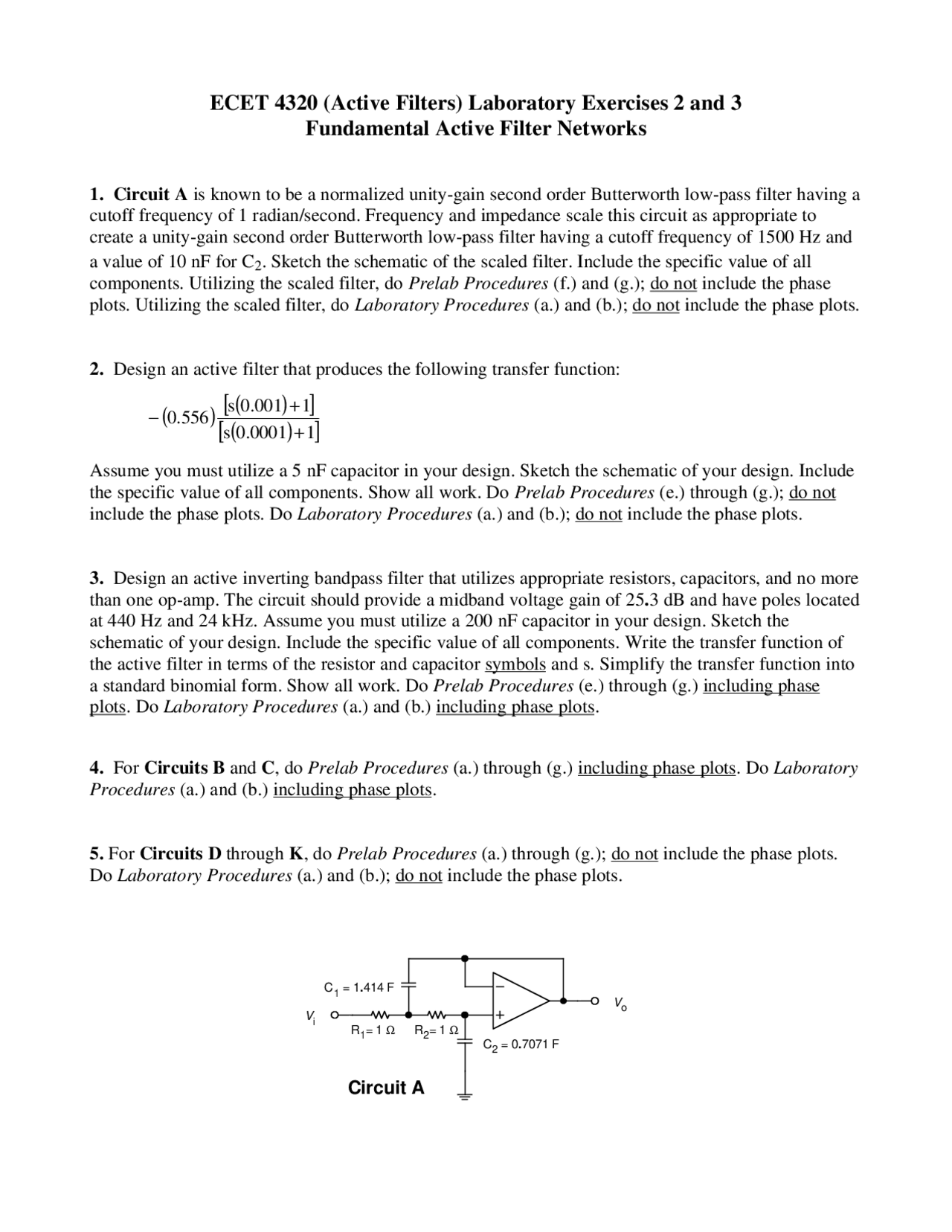 Laboratory Exercises Fundamental Active Filter Networks Ecet 4320