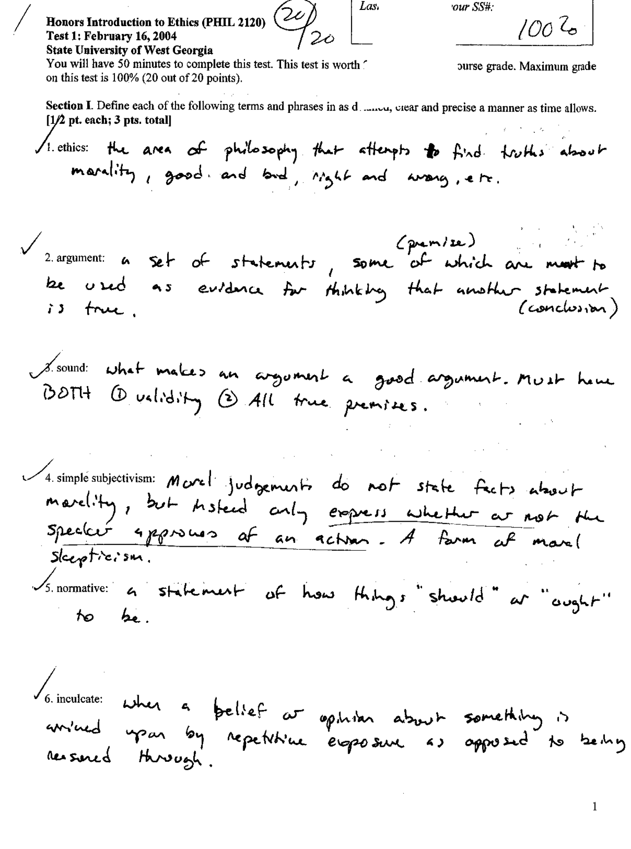 Practice Exam 1 With Solutions For Introduction To Ethics Phil 2120