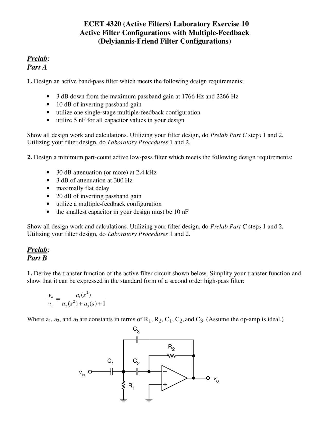 Active Filter Configuration With Multiple Feedback Laboratory 10