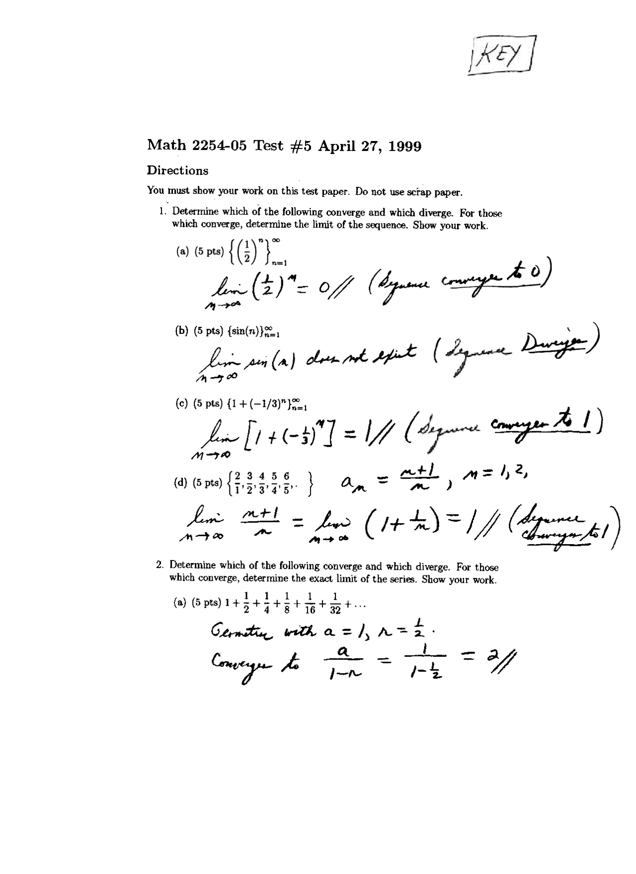 5 Solved Questions To Determine The Limits Of Sequence Exam 5 Math