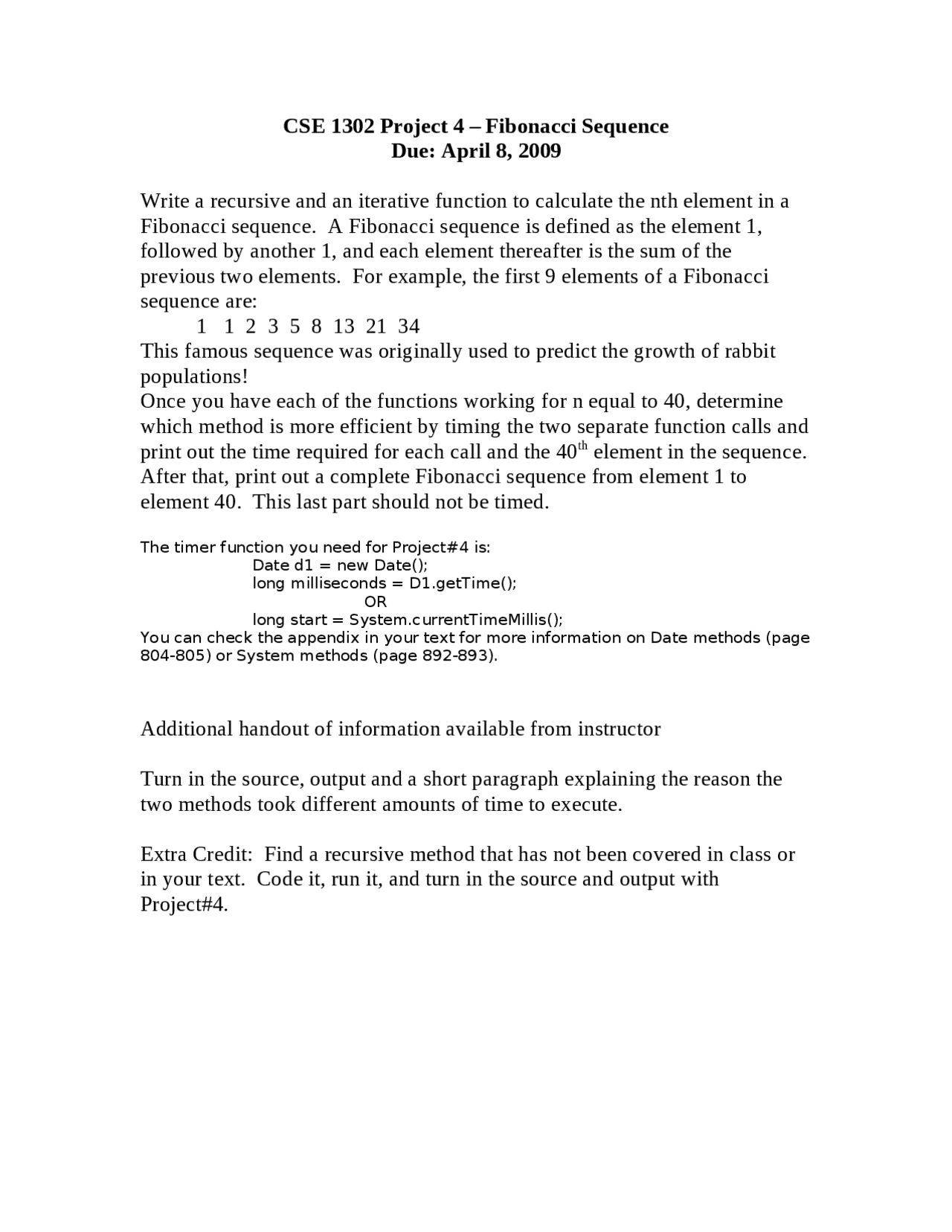 Fibonacci Sequence Project 4 - Programming and Problem Solving I | CSE ...
