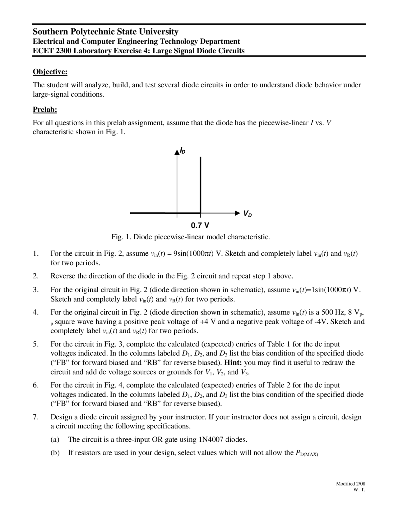Large Signal Diode Circuits Laboratory Exercise 4 Ecet 2300 Docsity