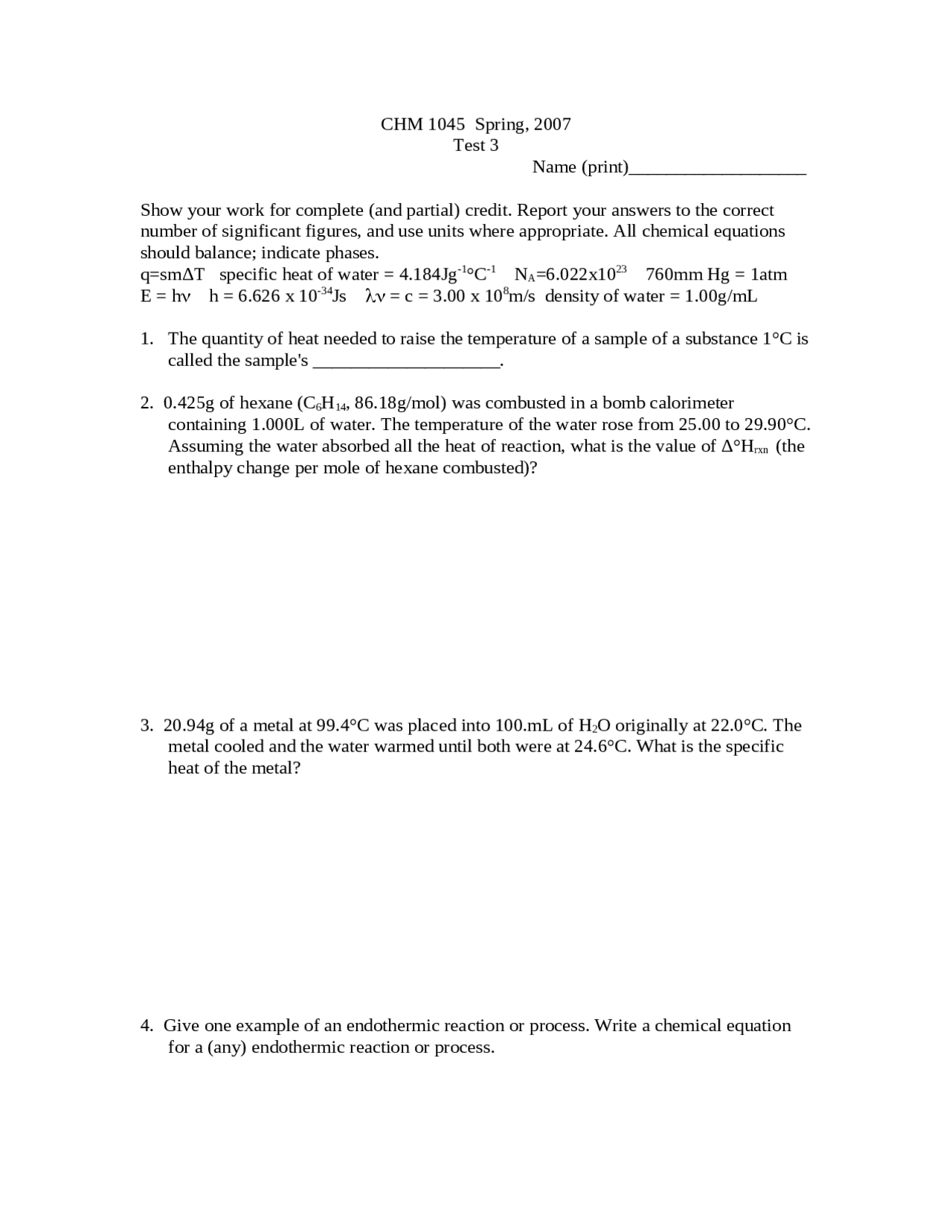 Exam 3 - General Chemistry with Qualitative Analysis I | CHM 1045C ...