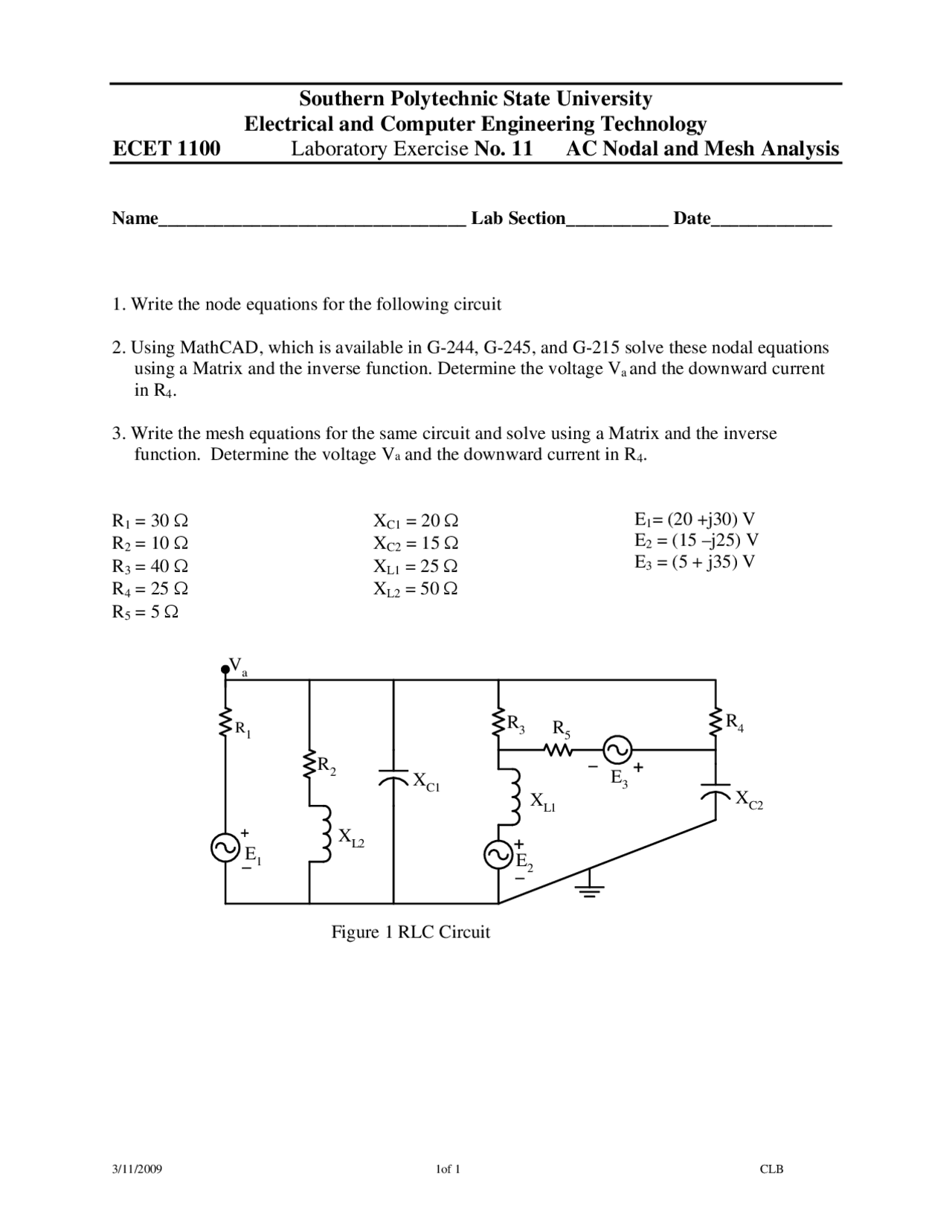 3 Questions On Circuits I Lab Exercise 11 Ecet 1100 Docsity