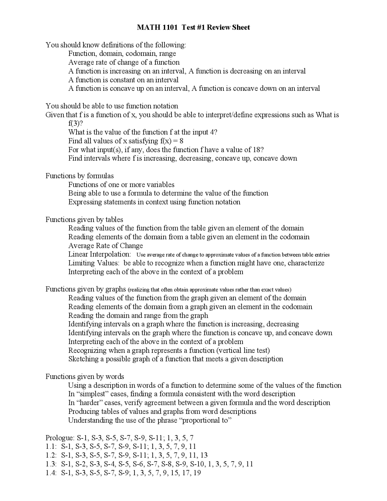Exam 1 Review Sheet Mathematical Modeling Math 1101 Docsity