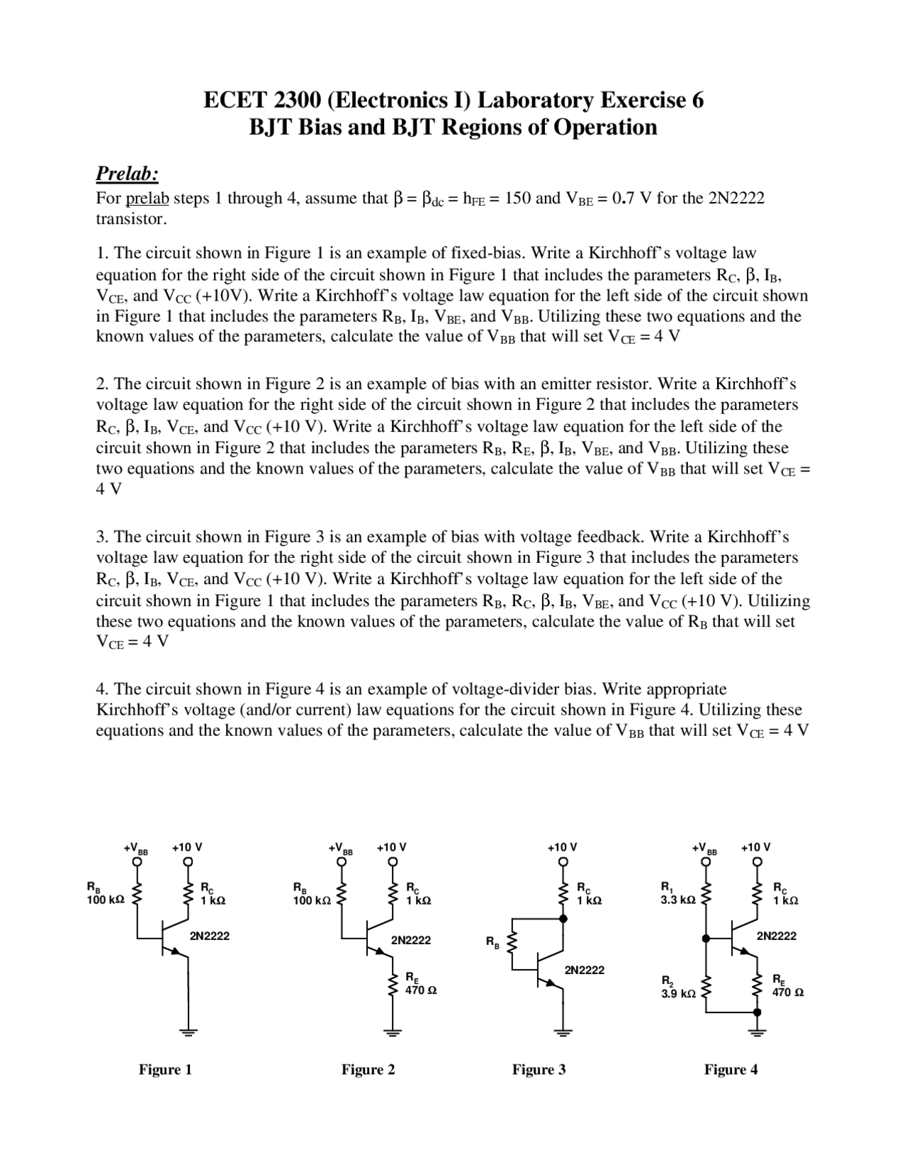 Bjt Bias And Bjt Regions Of Operation Lab Exercise 6 Ecet 2300