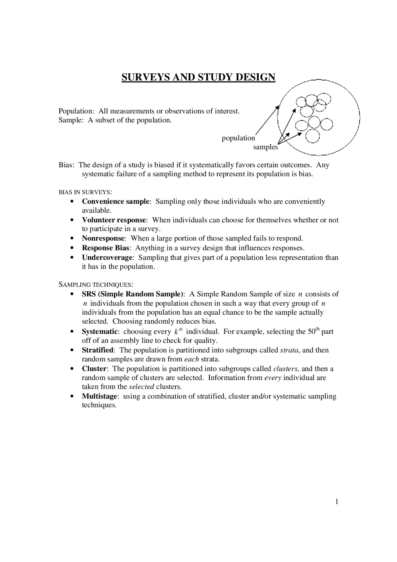 Surveys and Study Design - Statistical Methods | STA 2023 - Docsity