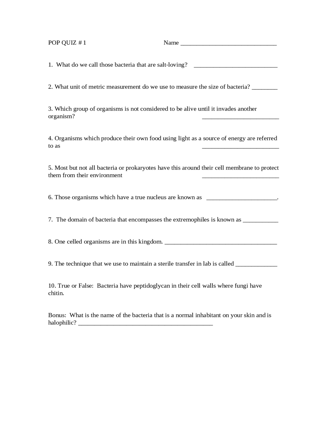 Microbiology - Practice Quiz 1 Questions | MCB 2010C - Docsity