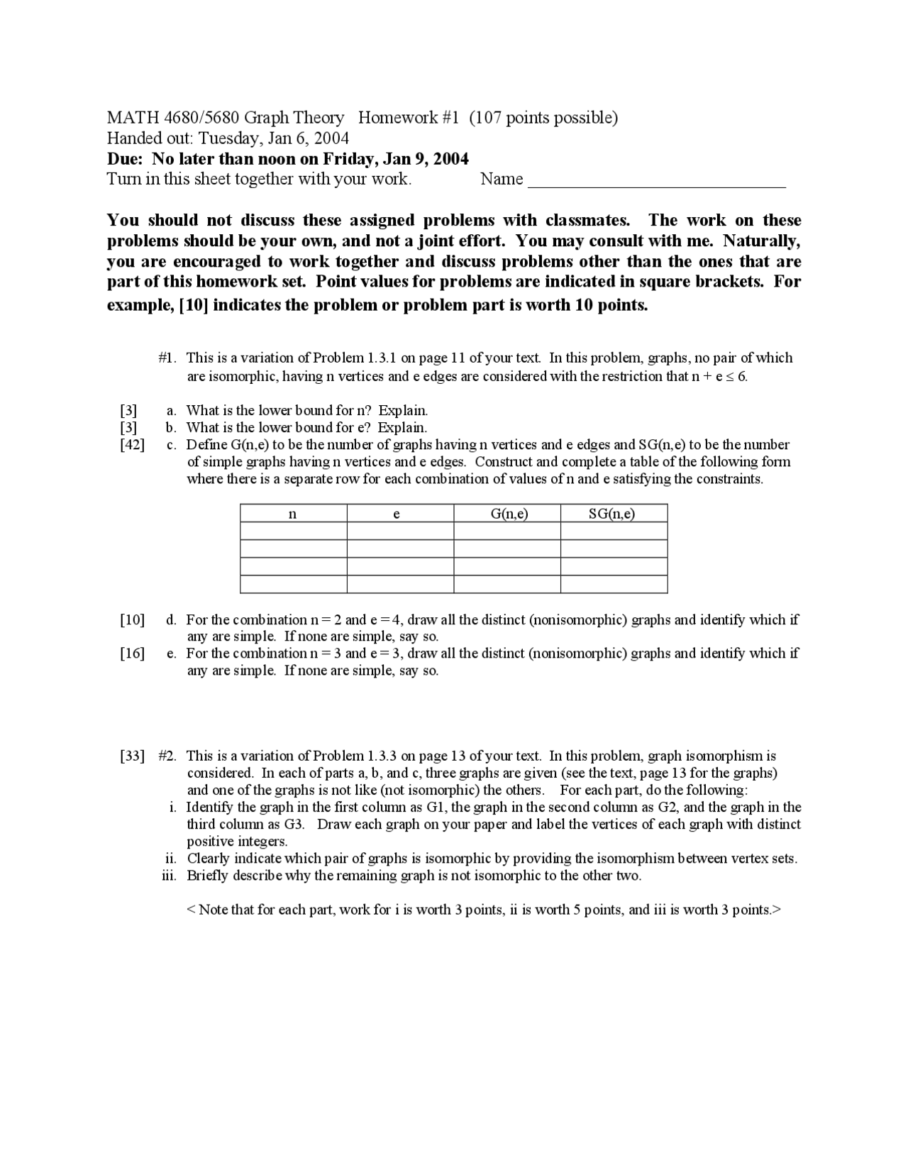 Introduction To Graph Theory Homework 1 Math 4680 Docsity