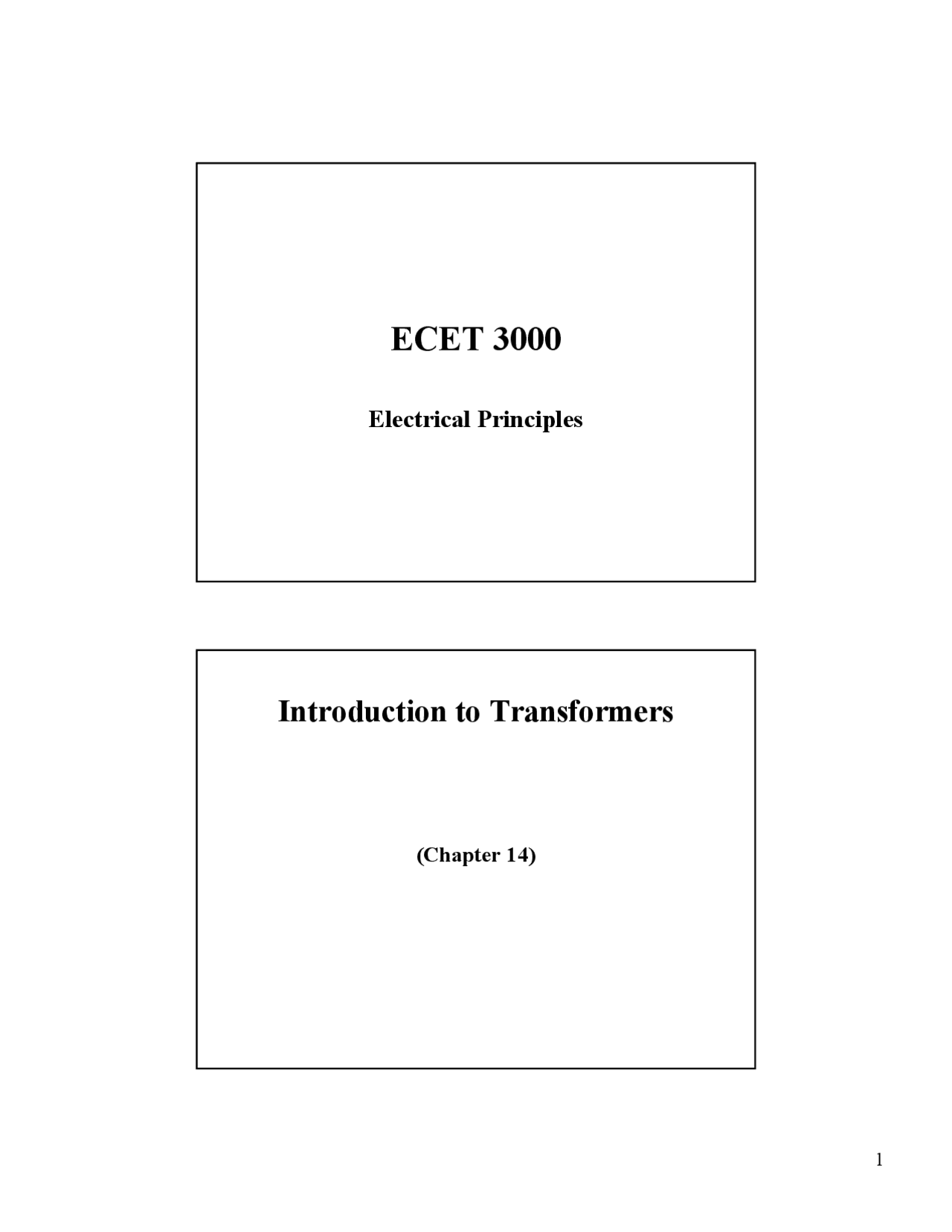 Slides On Introduction To Transformers Ecet 3000 Docsity