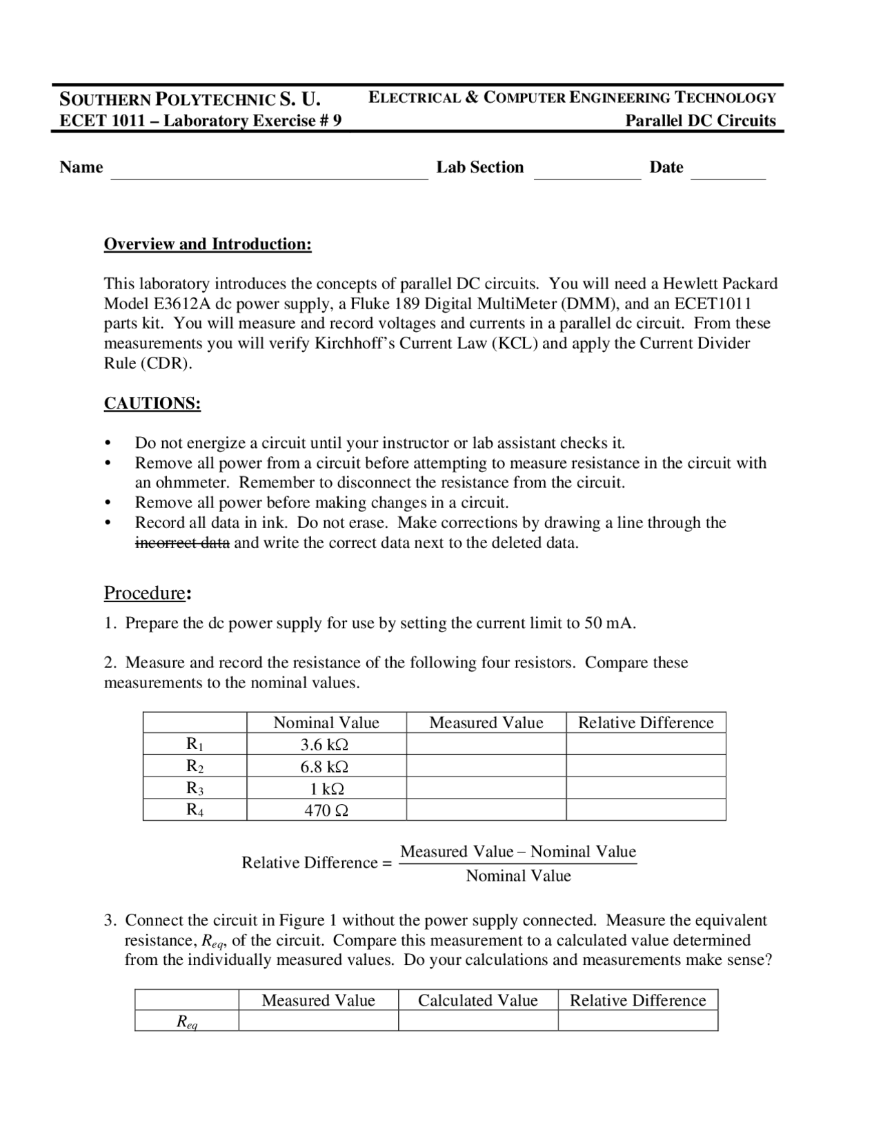 Parallel Dc Circuits Laboratory Exercise 9 Review Fundamentals