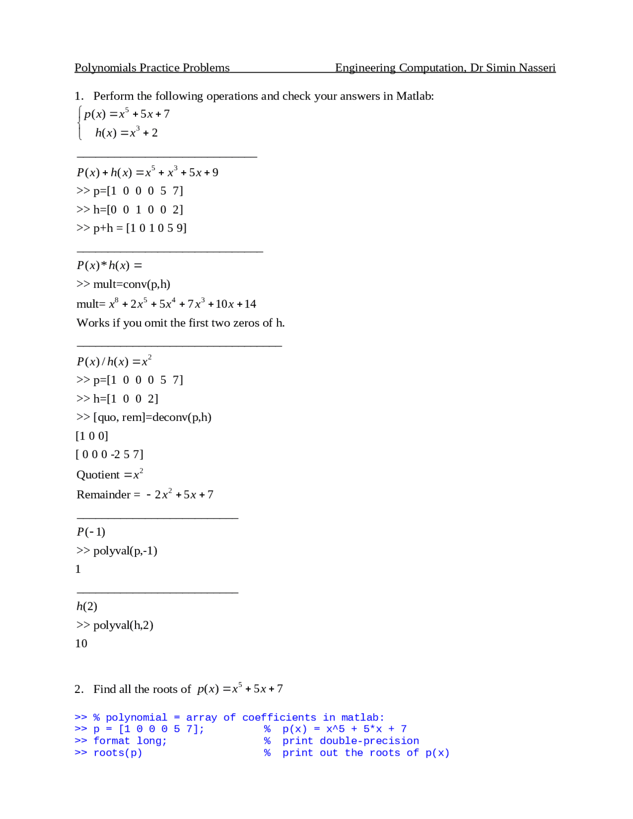 Polynomials Practice Problems - Engineering Computation | MET 4903 ...
