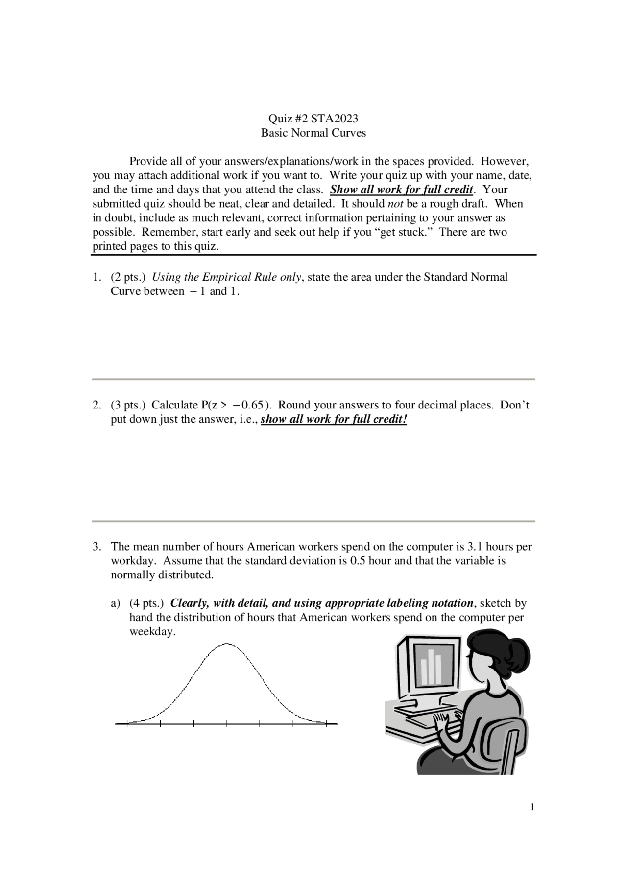 Basic Normal Curve Statistical Methods Quiz 2 Sta 2023 Docsity