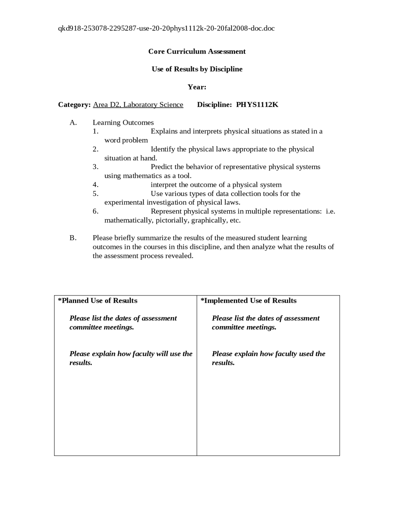 Core Curriculum Assessment Introductory Physics Ii Phys 1112k Docsity