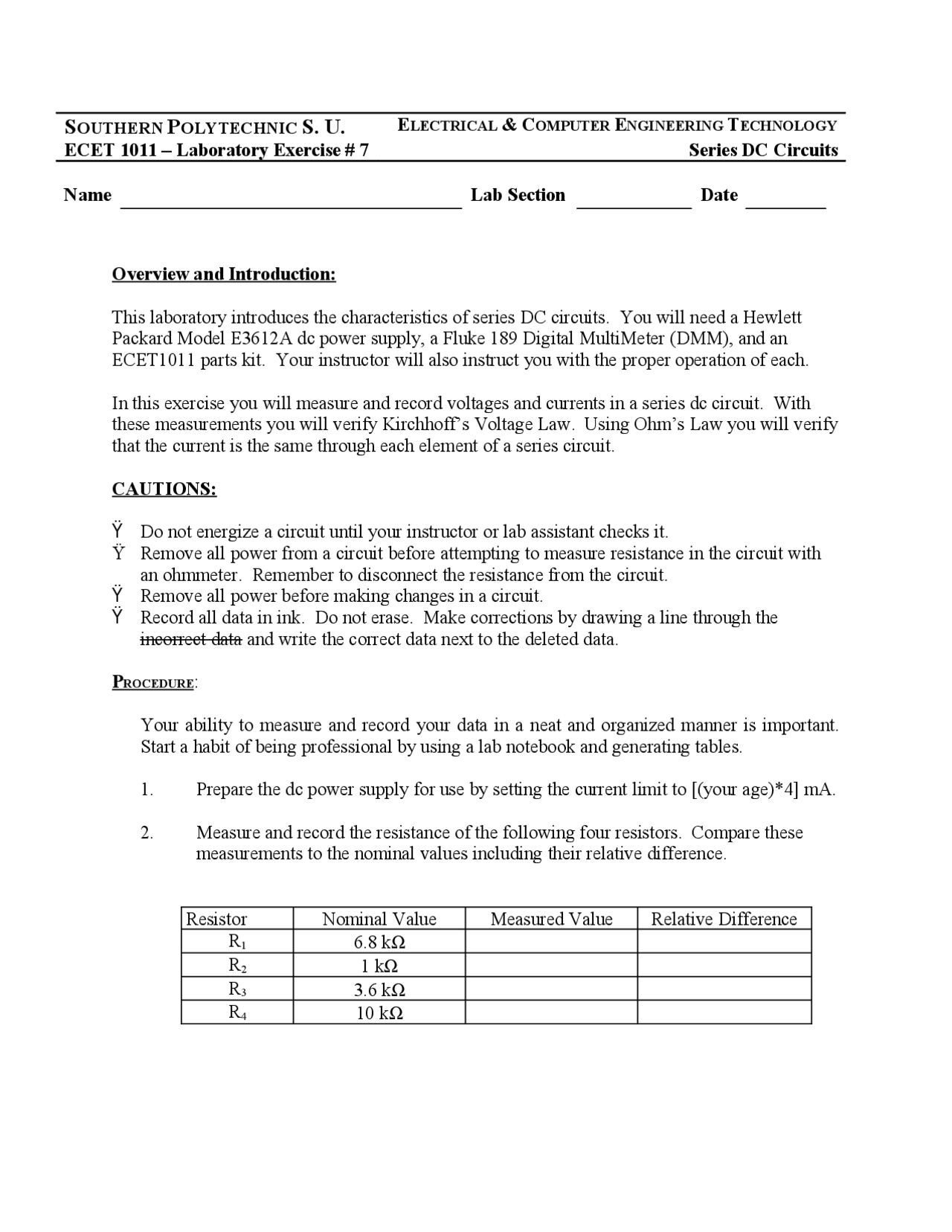 Series Dc Circuits Fundamentals Laboratory Exercise 7 Review Ecet