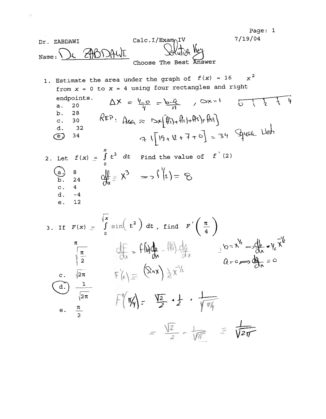 Calculus I Exam Iv With Solution Math 1501 Docsity
