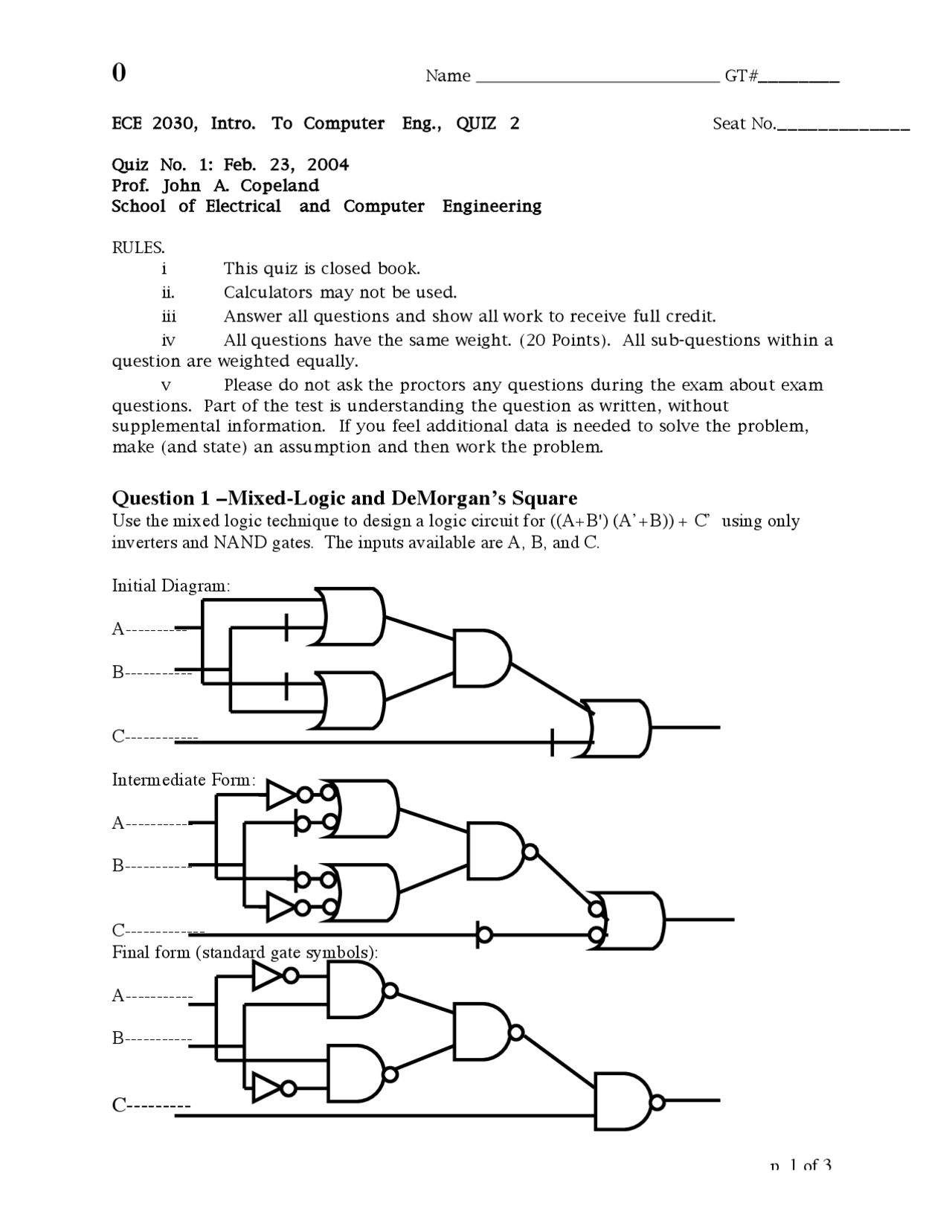 Combinatorial Building Blocks Quiz 2 Ece 2030 Docsity