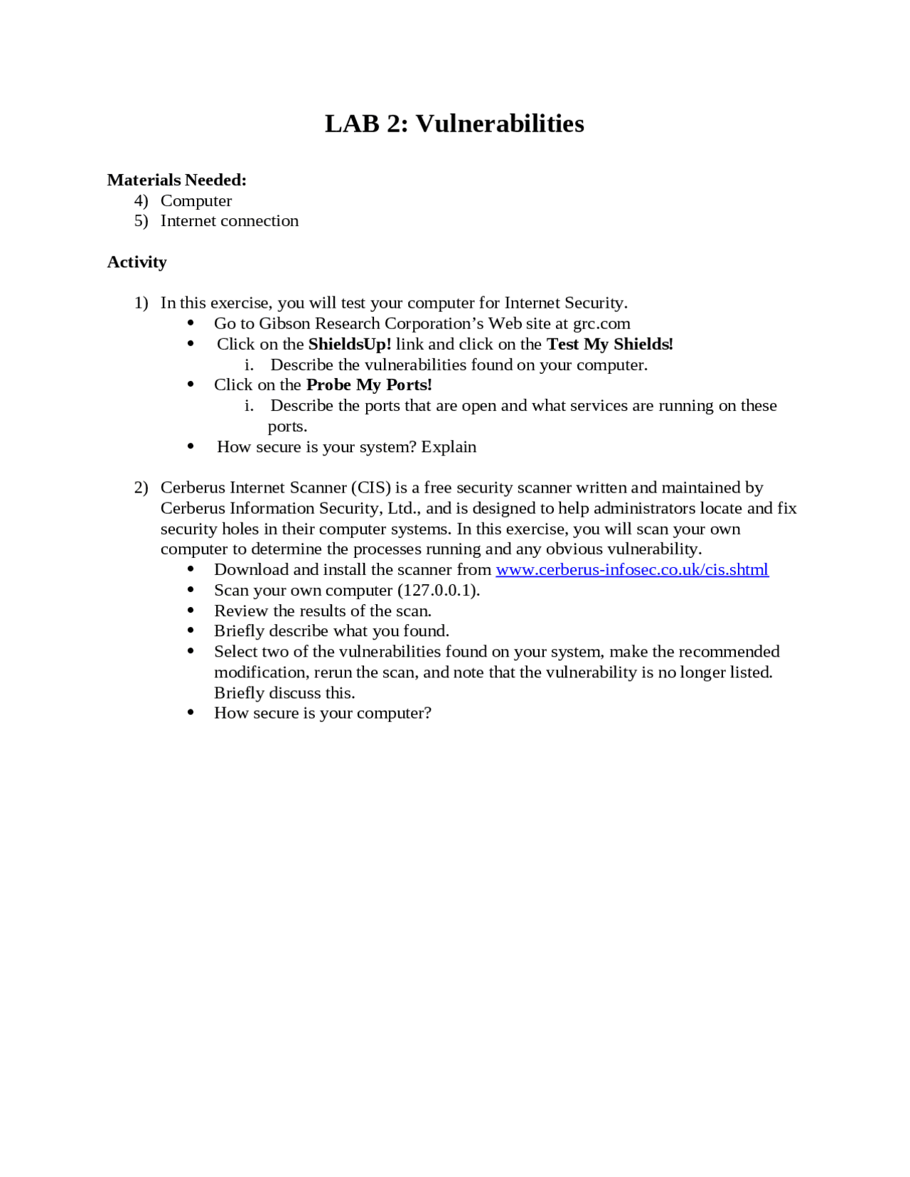 Vulnerability Data Structures Lab Cpsc 2108 Docsity